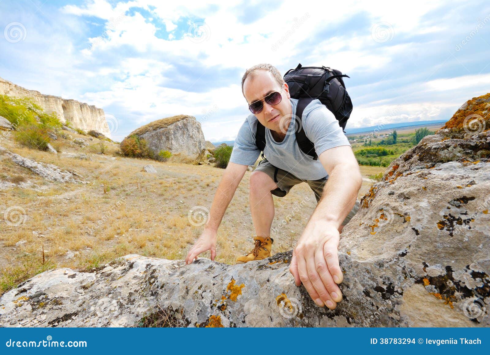 Adult Man is Climbing a Mountain Stock Photo - Image of leisure ...