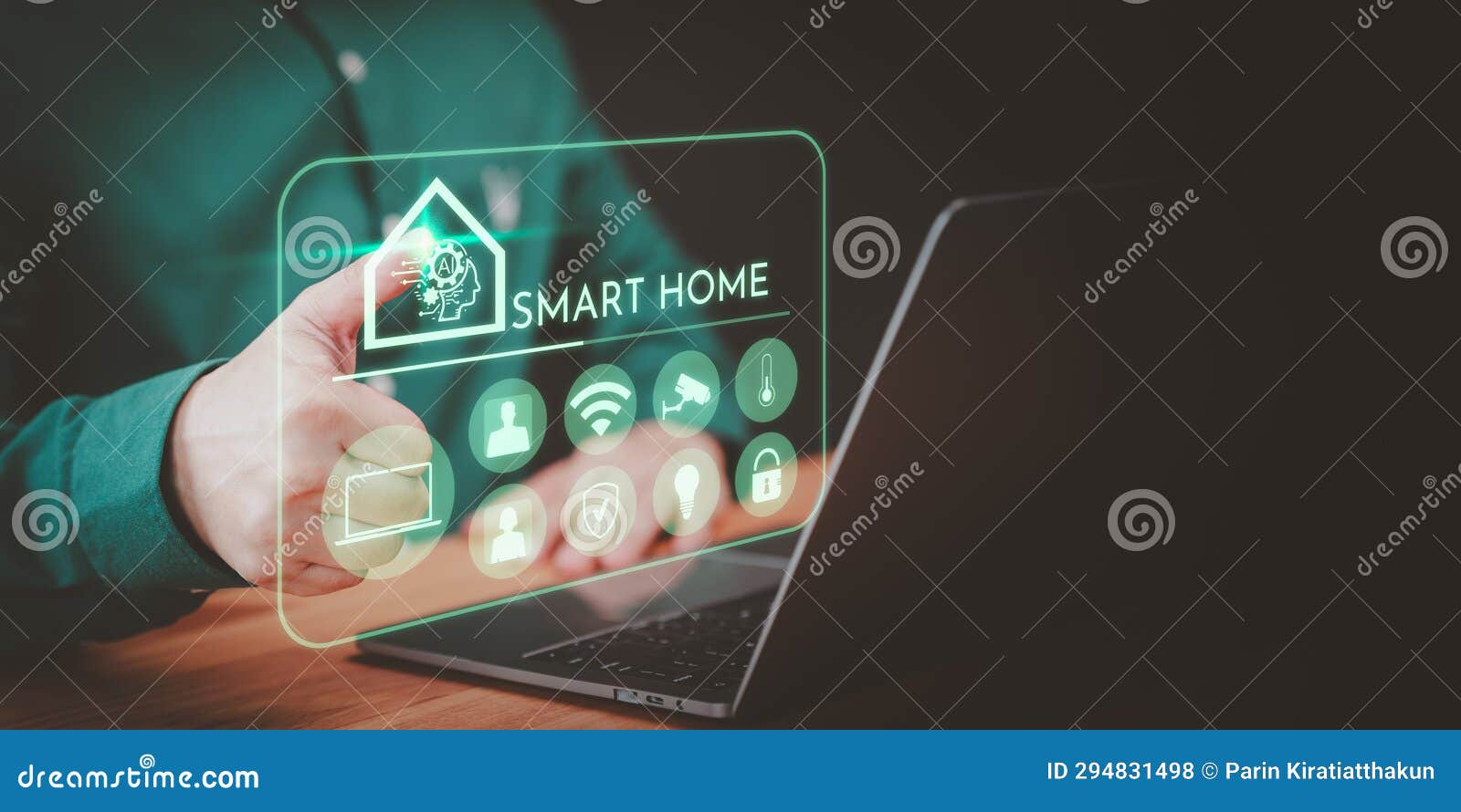 Adult Man Controlling Technology AI Smart Home Devices Using a Laptop ...