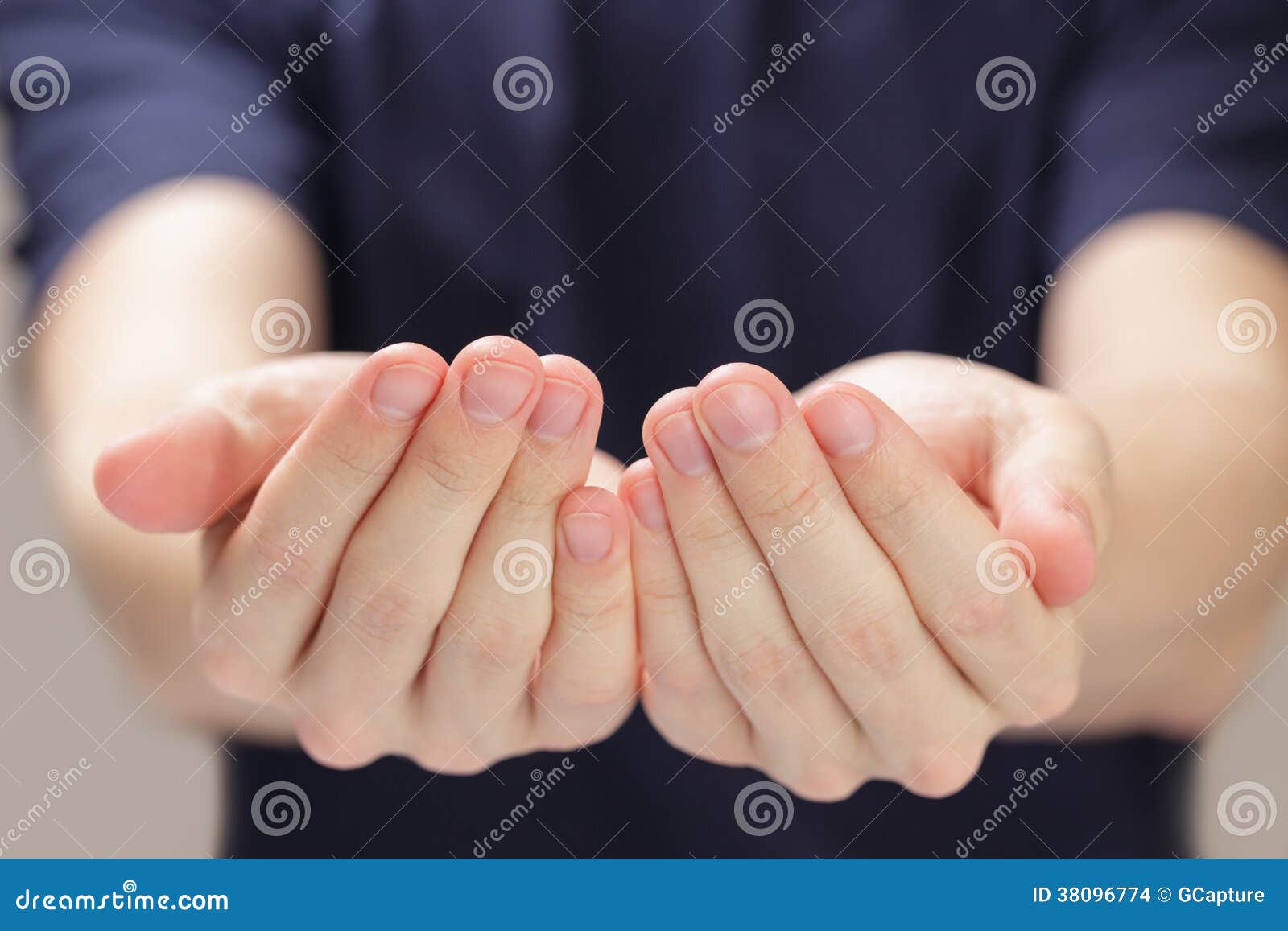 Adult Man Cupped Hands Showing Something Stock Photo - Image of open ...