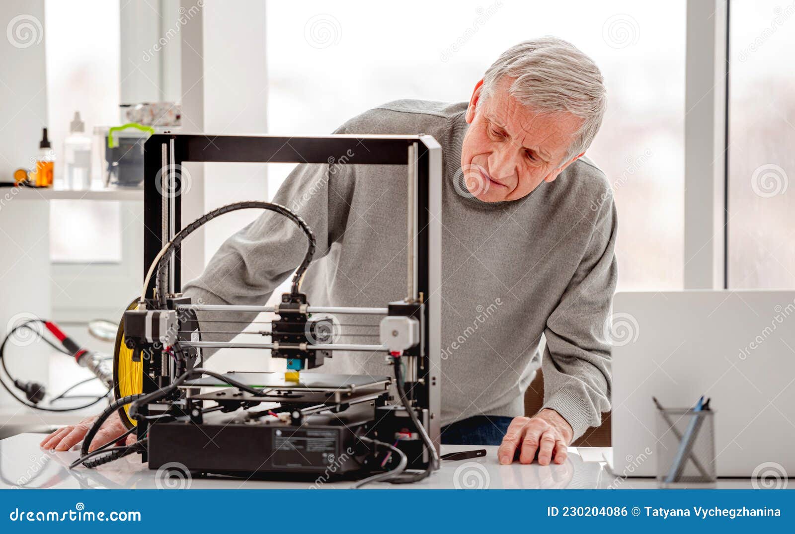 Man with 3D printer stock photo. Image of science, future - 230204086