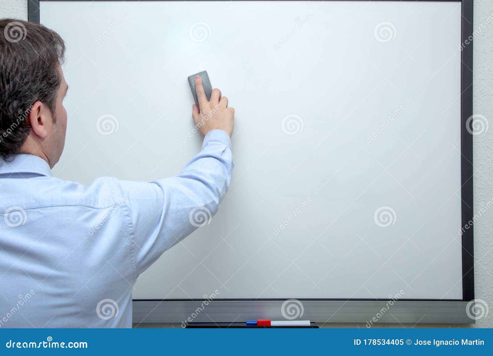 Adult Man Erasing on White Board Stock Image - Image of workshop ...