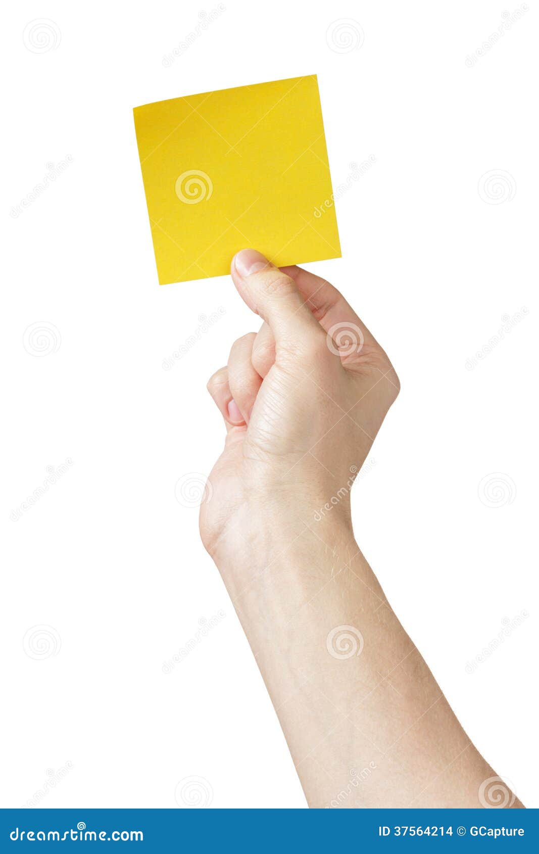 Adult Man Hand Holding Sticky Note Stock Photo - Image of announcement ...