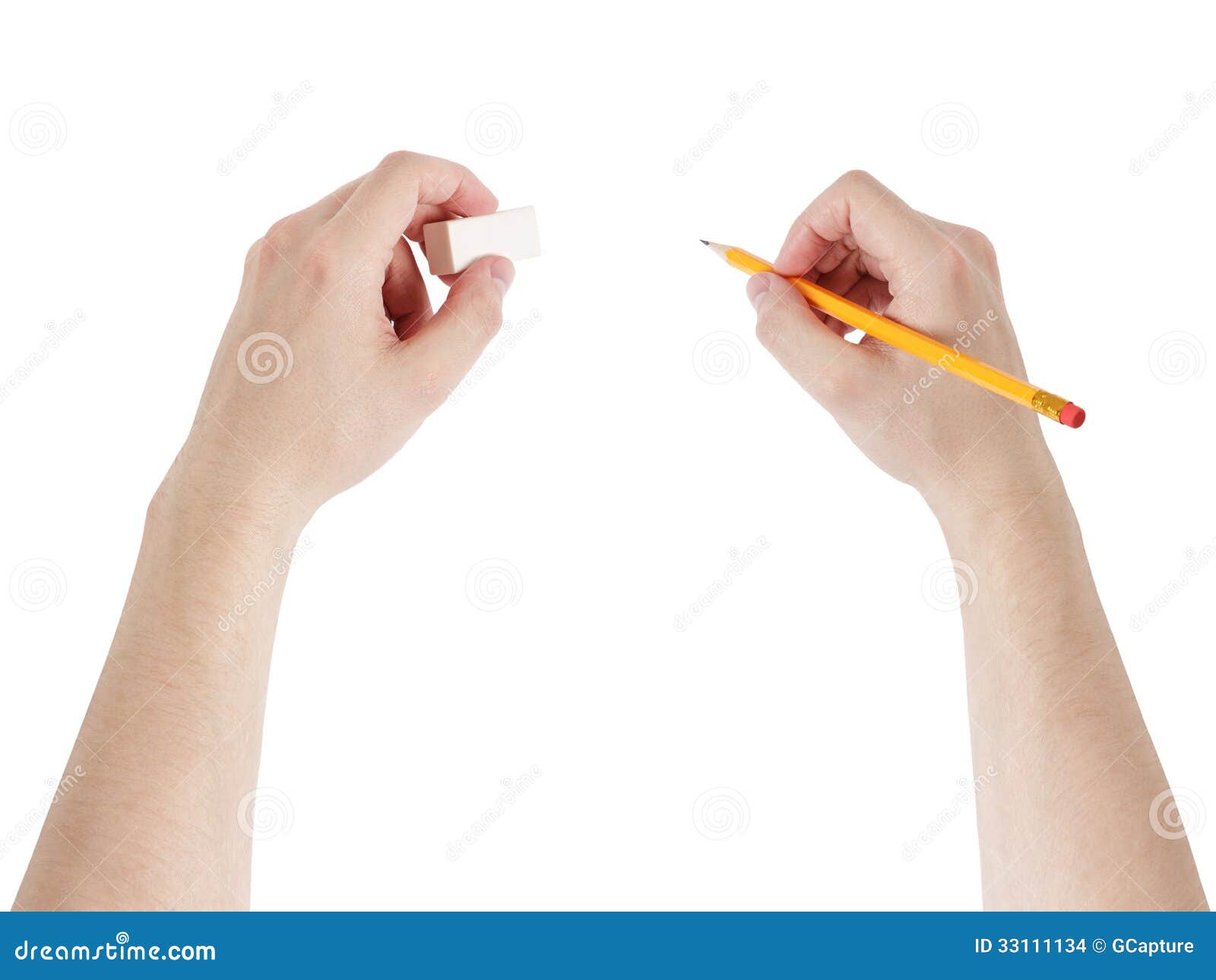 Adult Man Hands with Pencil and Eraser Stock Photo - Image of isolated ...