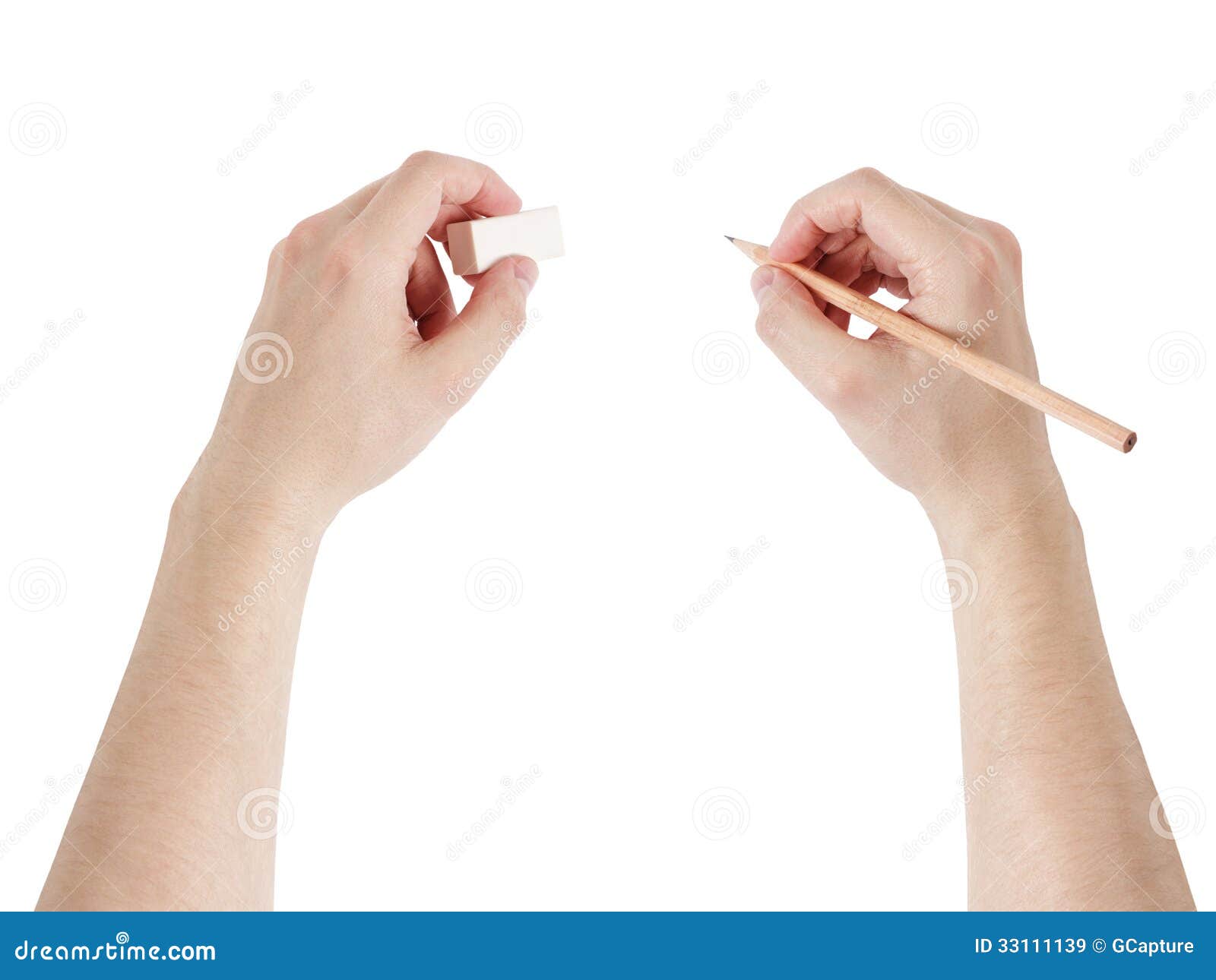 Adult Man Hands with Pencil and Eraser Stock Image - Image of erasing ...