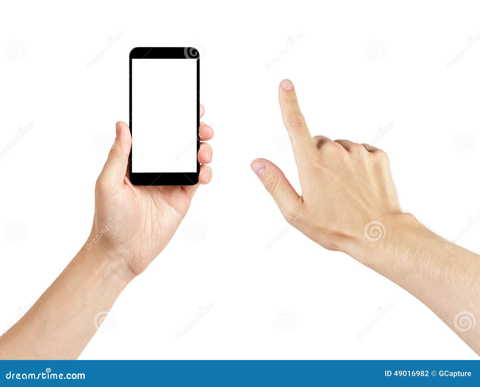 Adult Man Hands Using Generic Mobile Phone with White Screen Stock ...