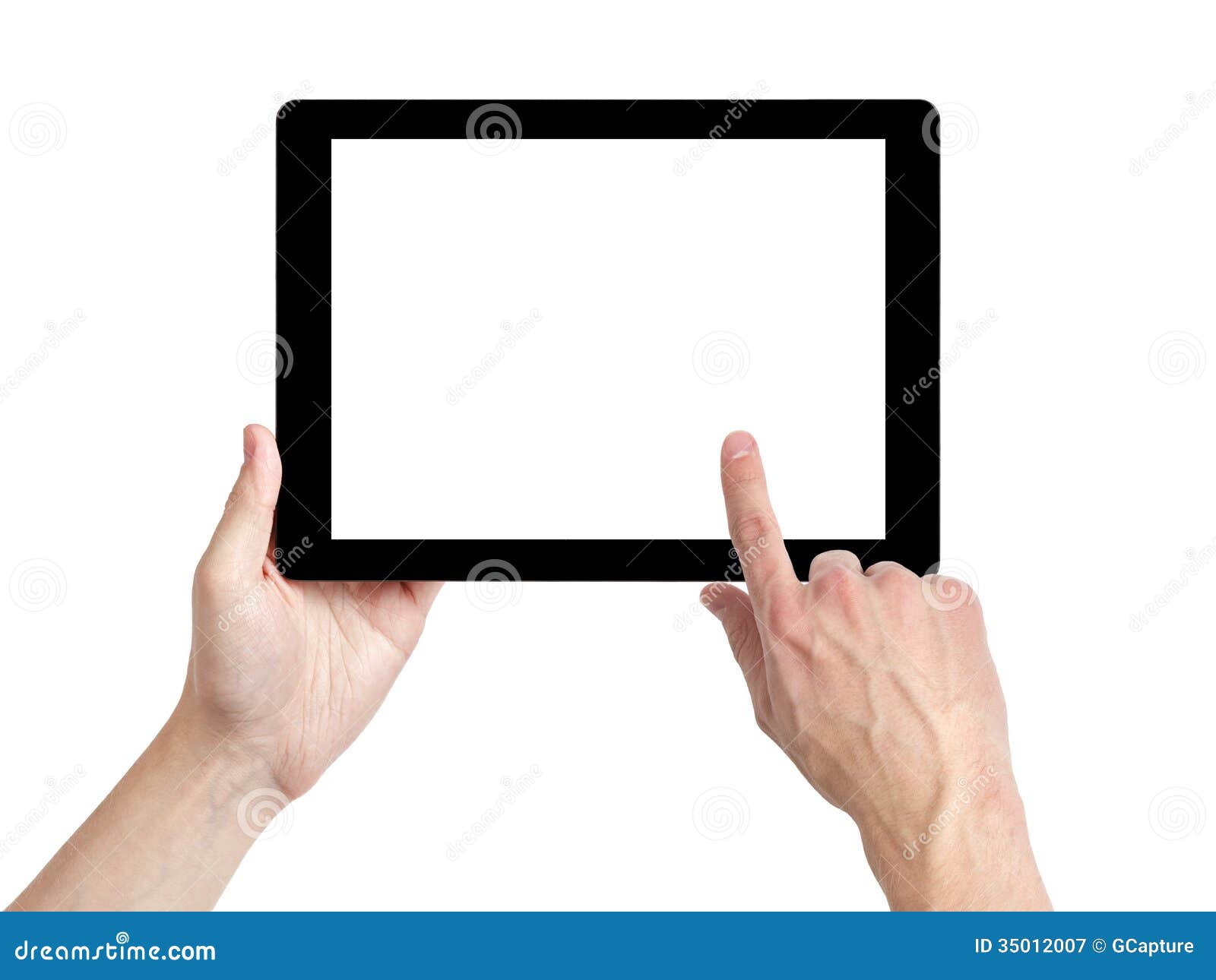 Adult Man Hands Using Tablet Pc with White Screen Stock Image - Image ...