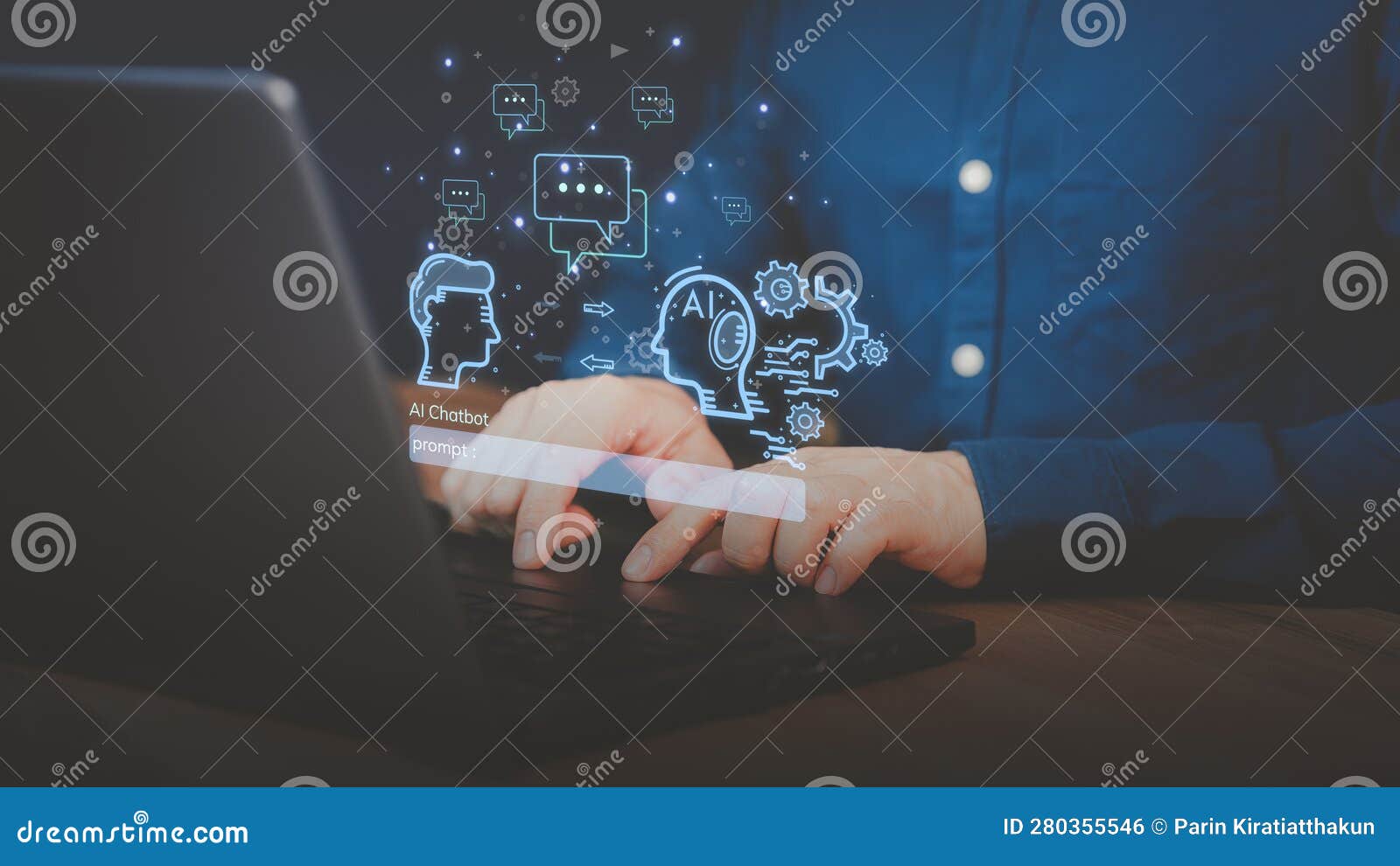 Adult Man Using a Laptop Computer Chatting with Chat Bot, Chat with ...