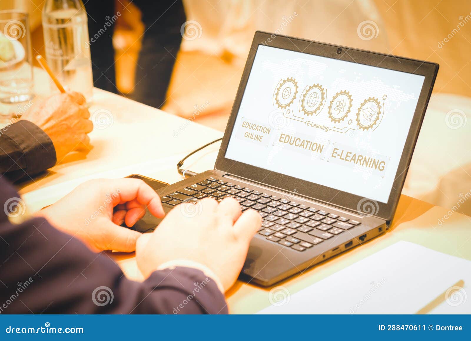 Adult Man Using Laptop Computer with Screen of Learning, Online Exam ...