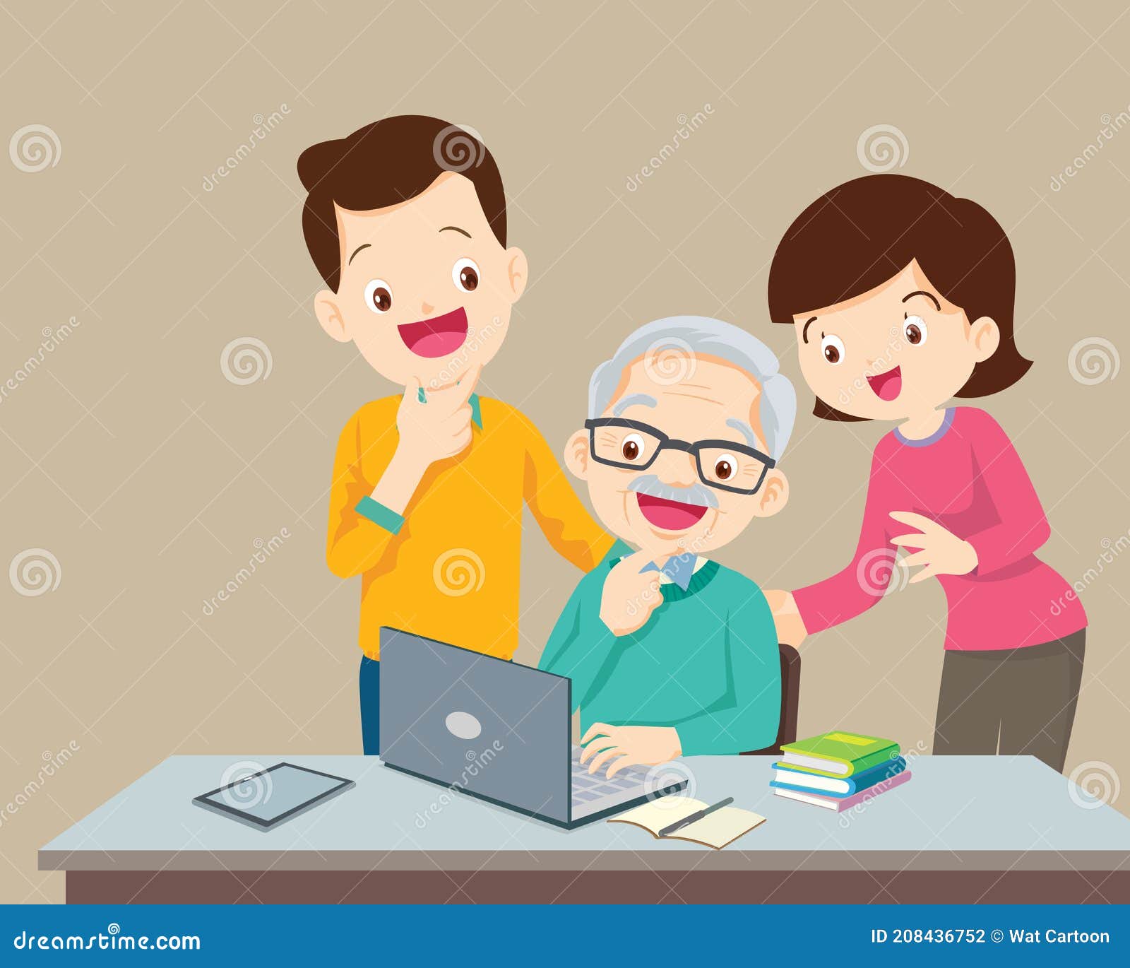 Man and Woman Looking at Elderly Man Using a Laptop Computer Stock ... Man and Woman Looking at Elderly Man Using a Laptop Computer Stock ...