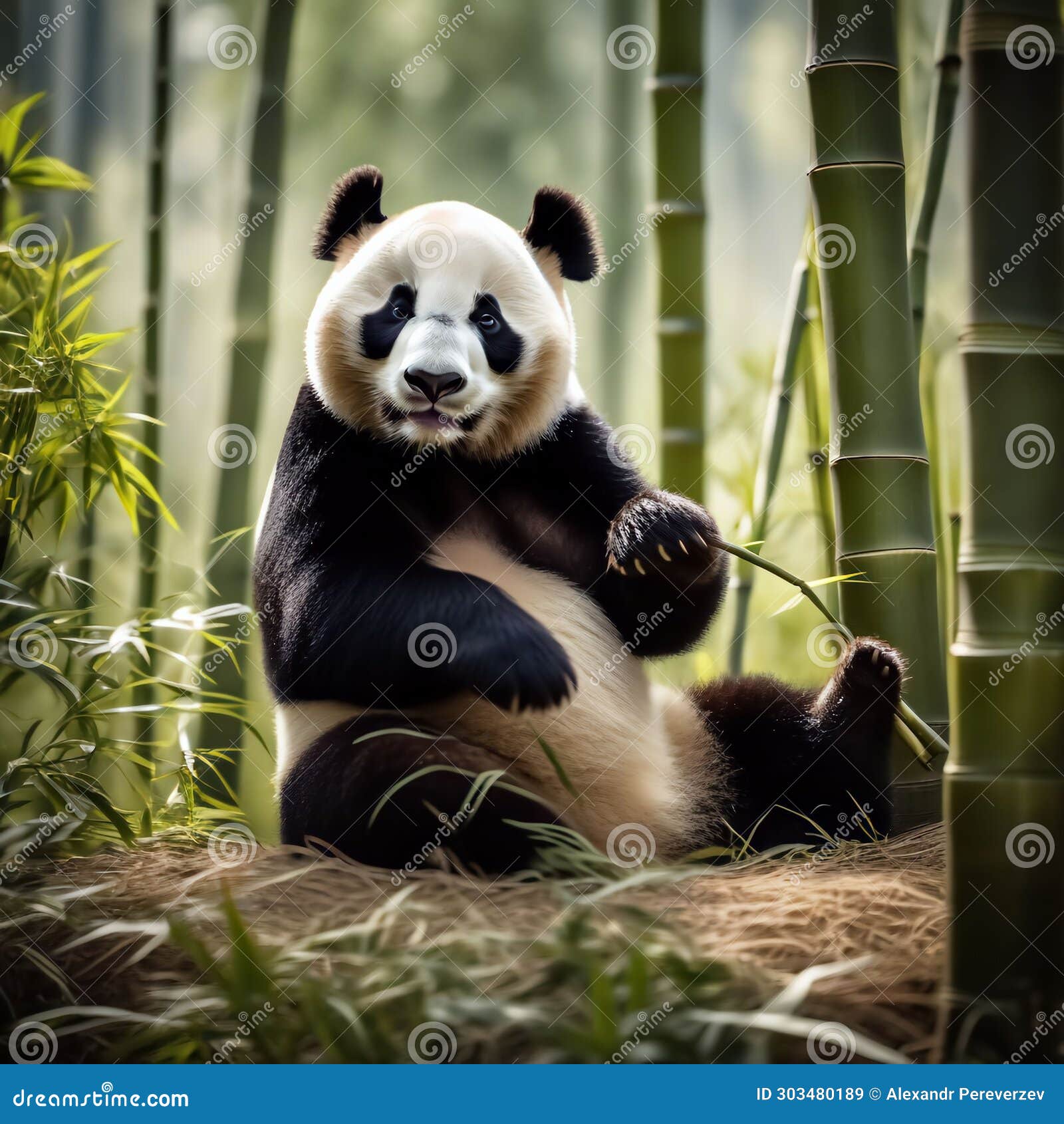 An Adult Panda is Sitting in a Bamboo Thicket Stock Image - Image of ...