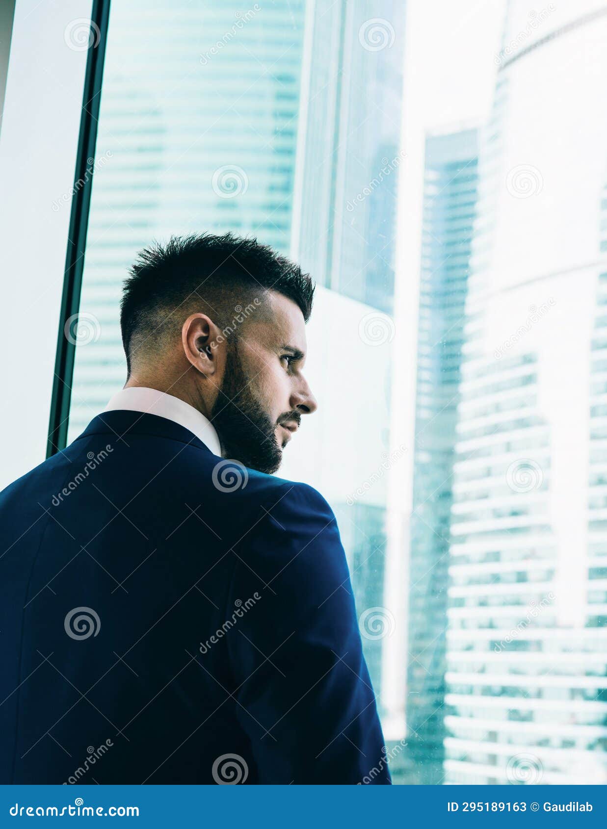 Adult Pensive Manager Looking Out Window in Skyscraper Stock Image ...