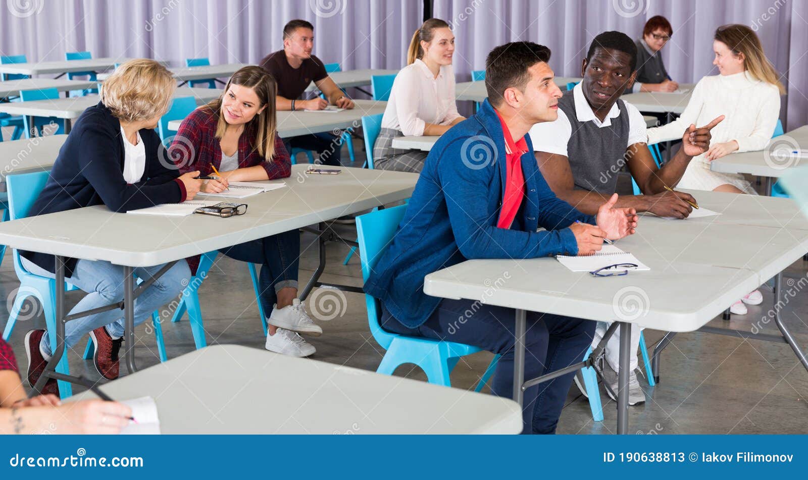 Adult People Communicating in Classroom Stock Image - Image of indoors ...