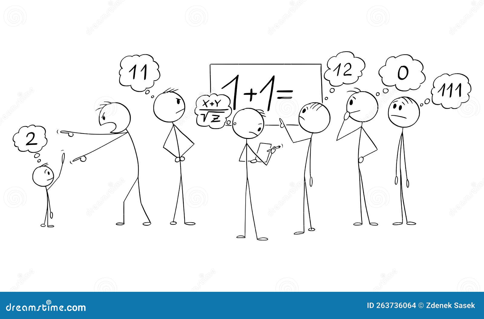 Adult People Unable To Find Simple Solution, Vector Cartoon Stick ... Adult People Unable To Find Simple Solution, Vector Cartoon Stick ...