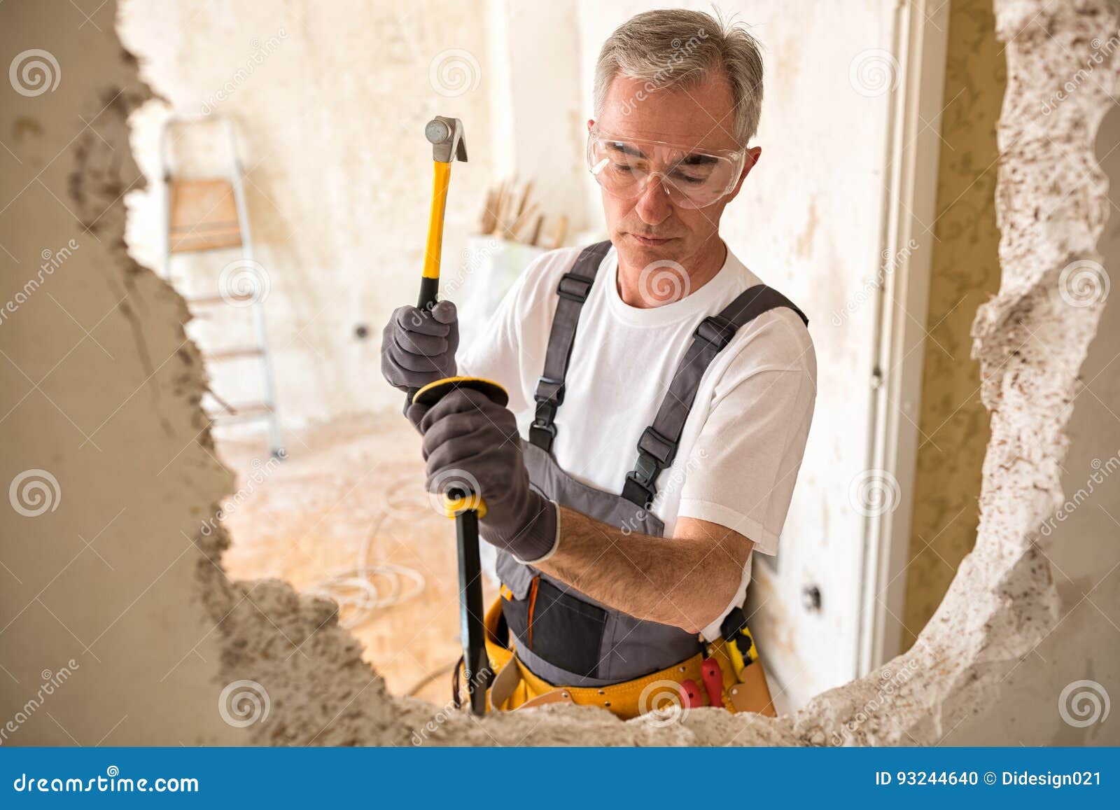 Adult Senior Worker Builder Using Hammer and Smash Tool Stock Photo ...
