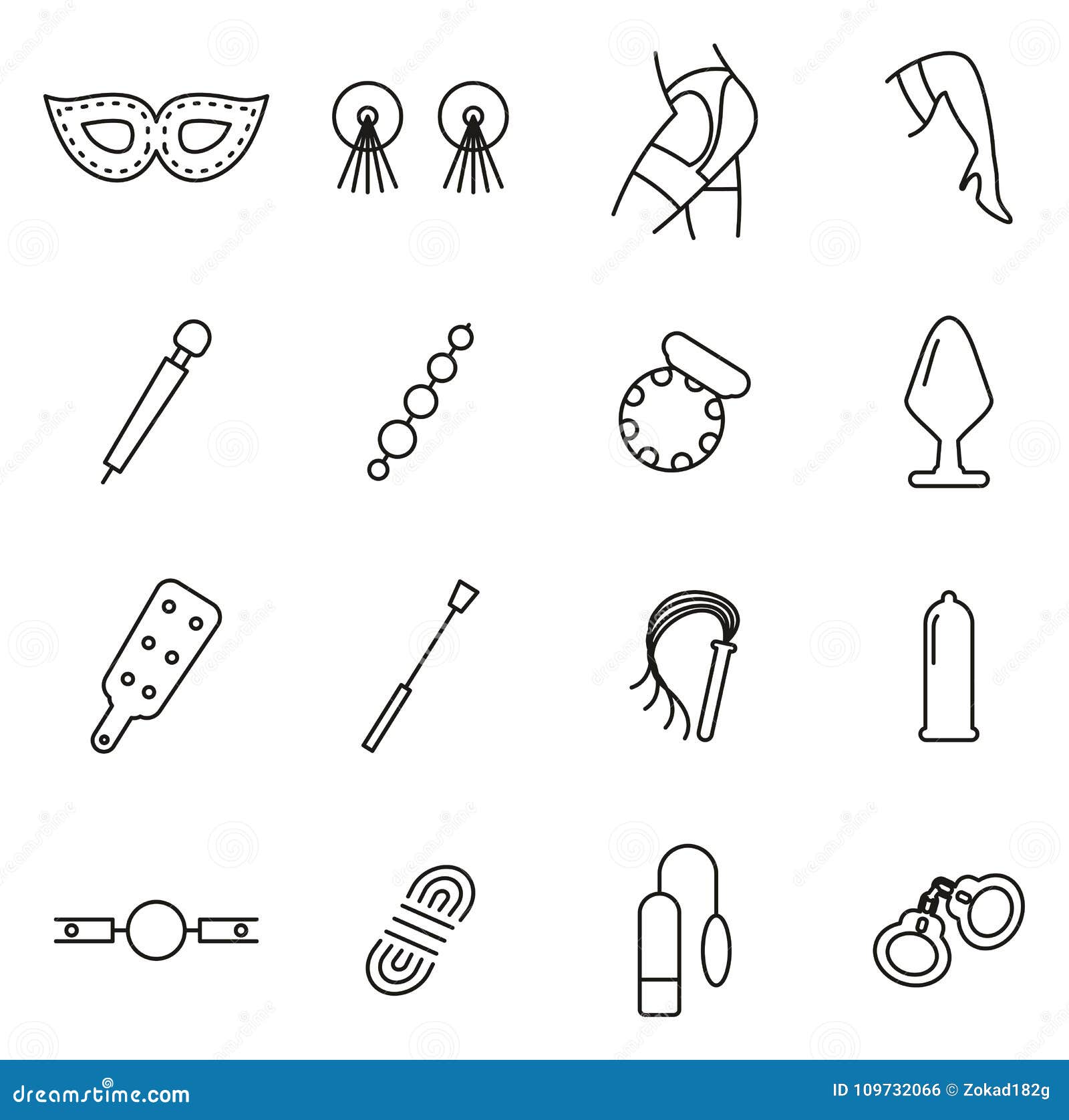 Adult Sex Toys Or Adult Pleasure Toys Icons Thin Line Vector