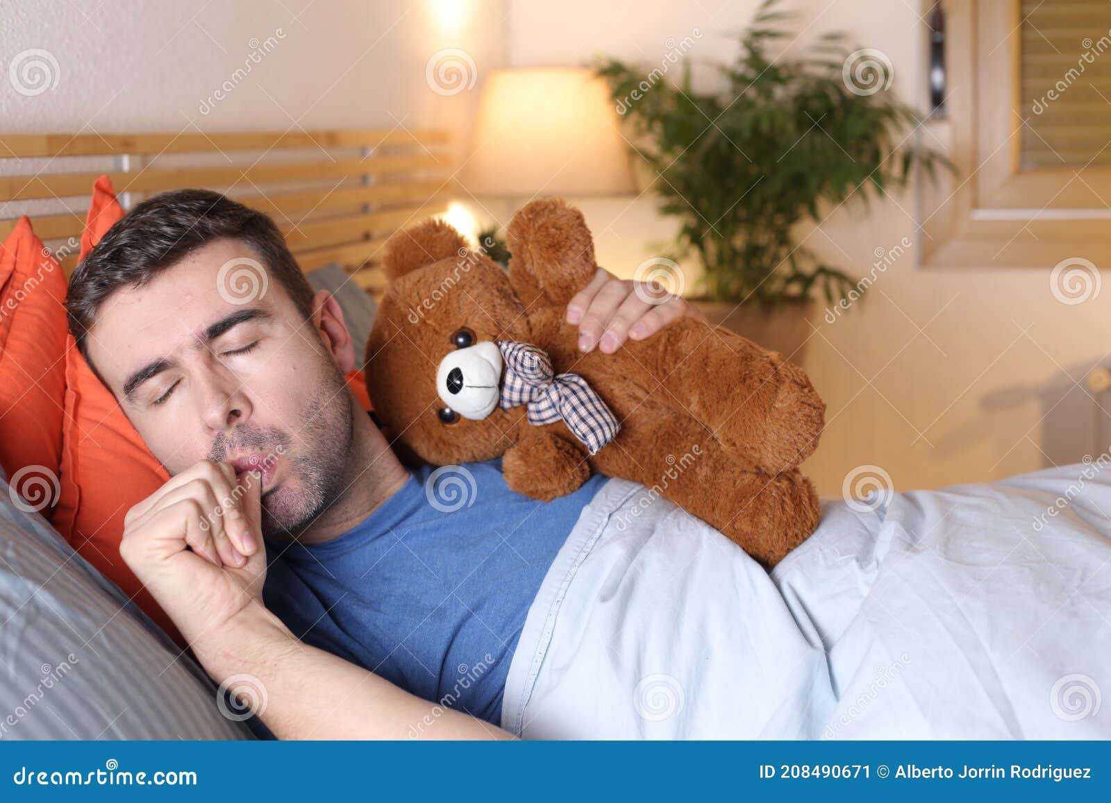 Adult Sleeping with Teddy Bear Stock Image - Image of bedtime, funny ...
