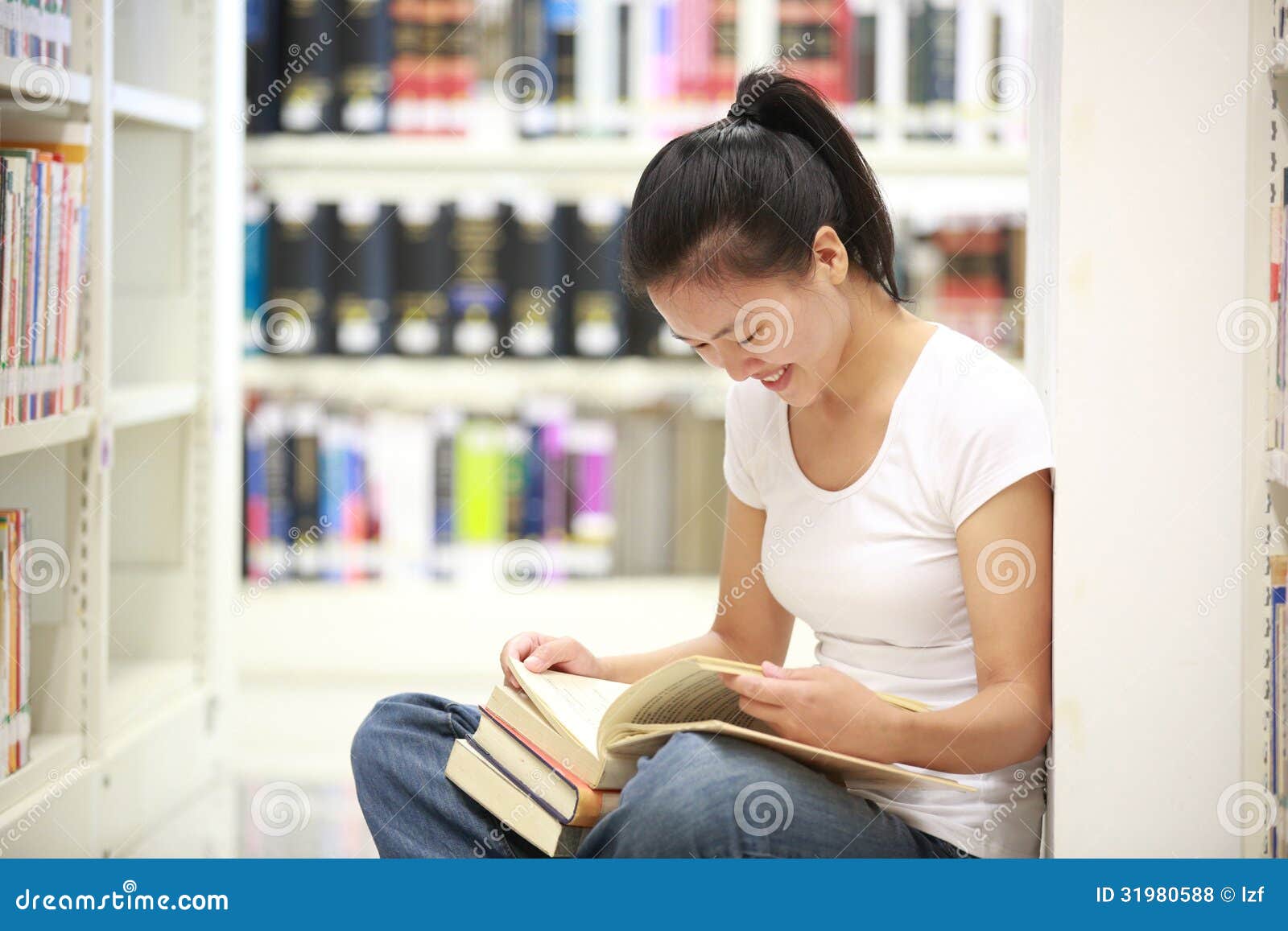 Adult Student Reading in Libray Stock Photo - Image of adult, smile ...