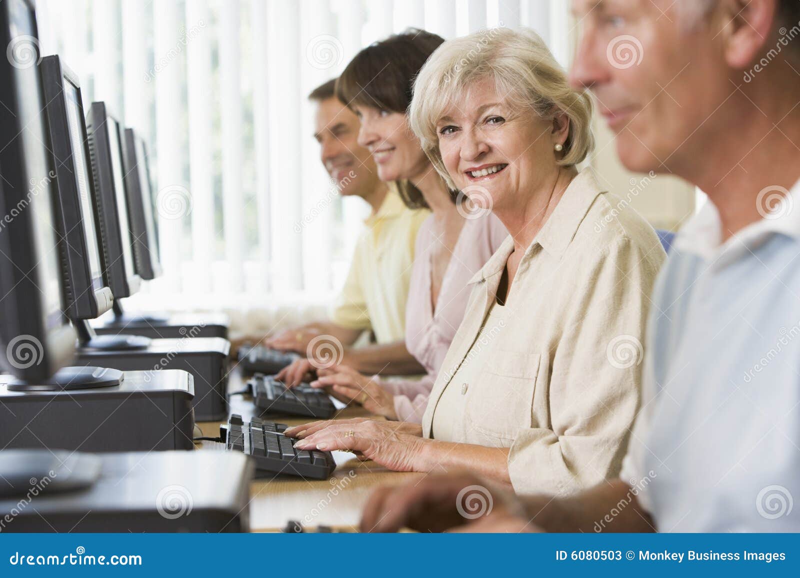 Adult Students on a Computer Stock Image - Image of education, learning ...