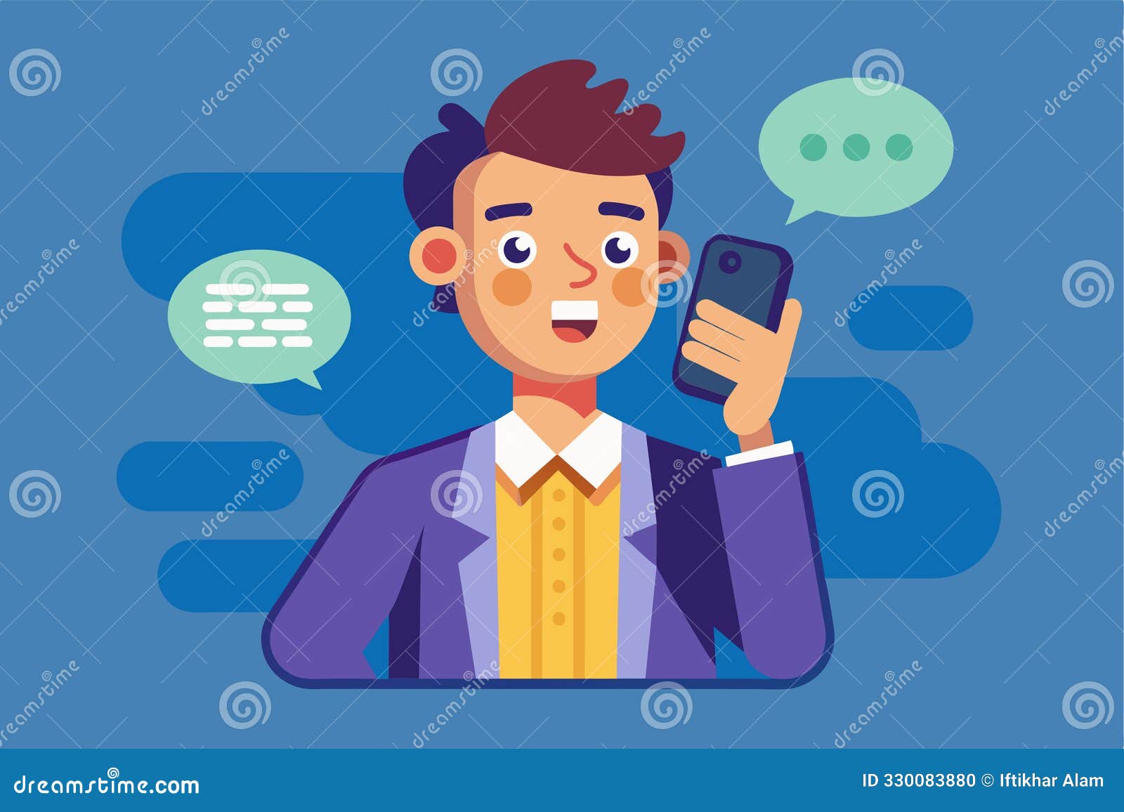 An Adult is Talking Animatedly on a Cell Phone while Speech Bubbles ...