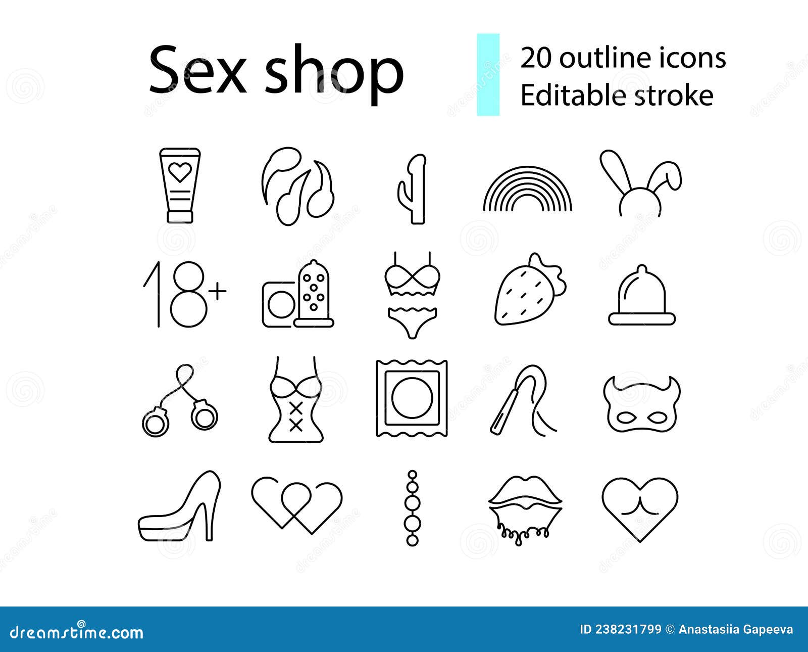 Adult Toys Outline Icons Set Sex Shop Erotic Products Sexual