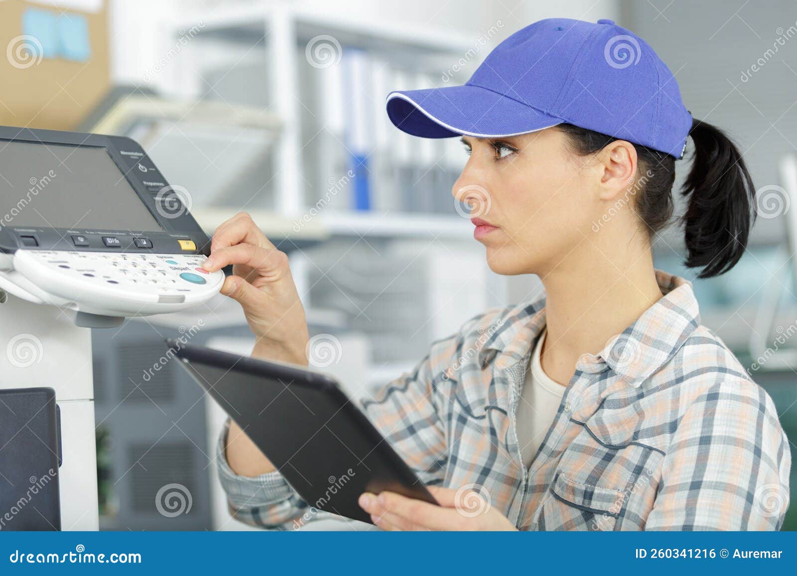 Adult Woman Checking Printer Stock Photo - Image of device, horizontal ...