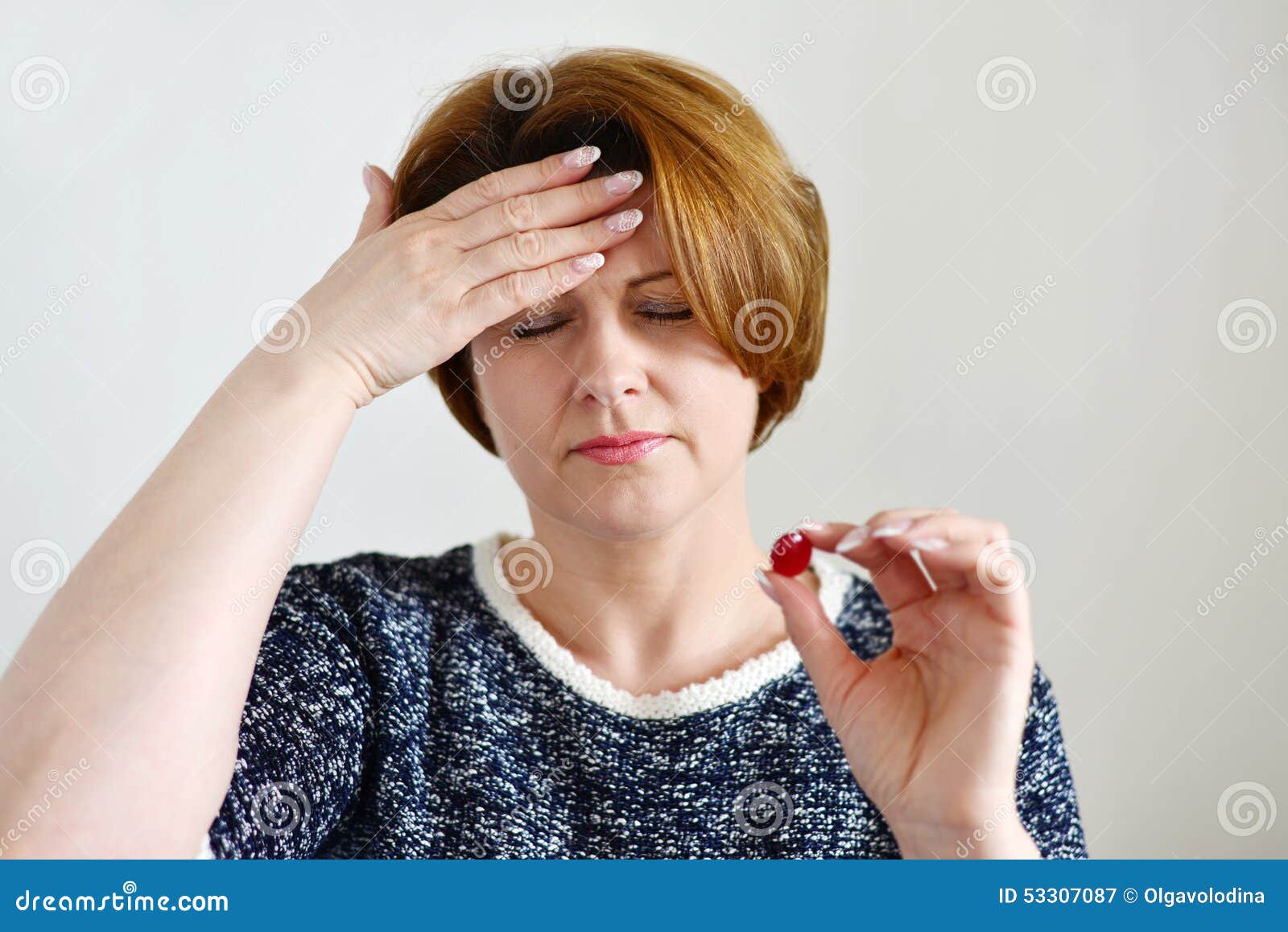 Adult Woman Taking A Pill For Headache Stock Image Image Of Cold