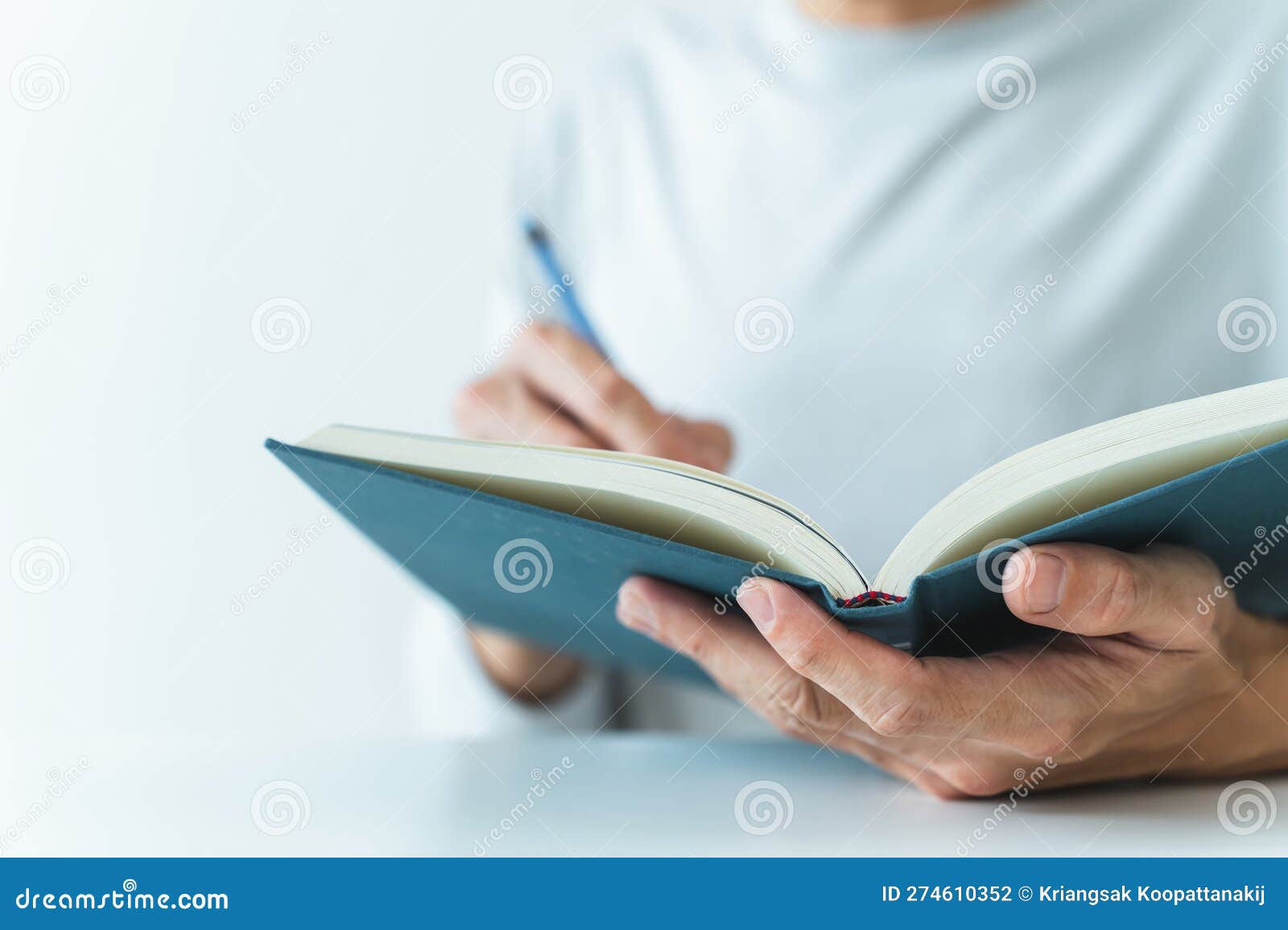 Adult Writing and Reading Book. Student Studying or Learning with ...