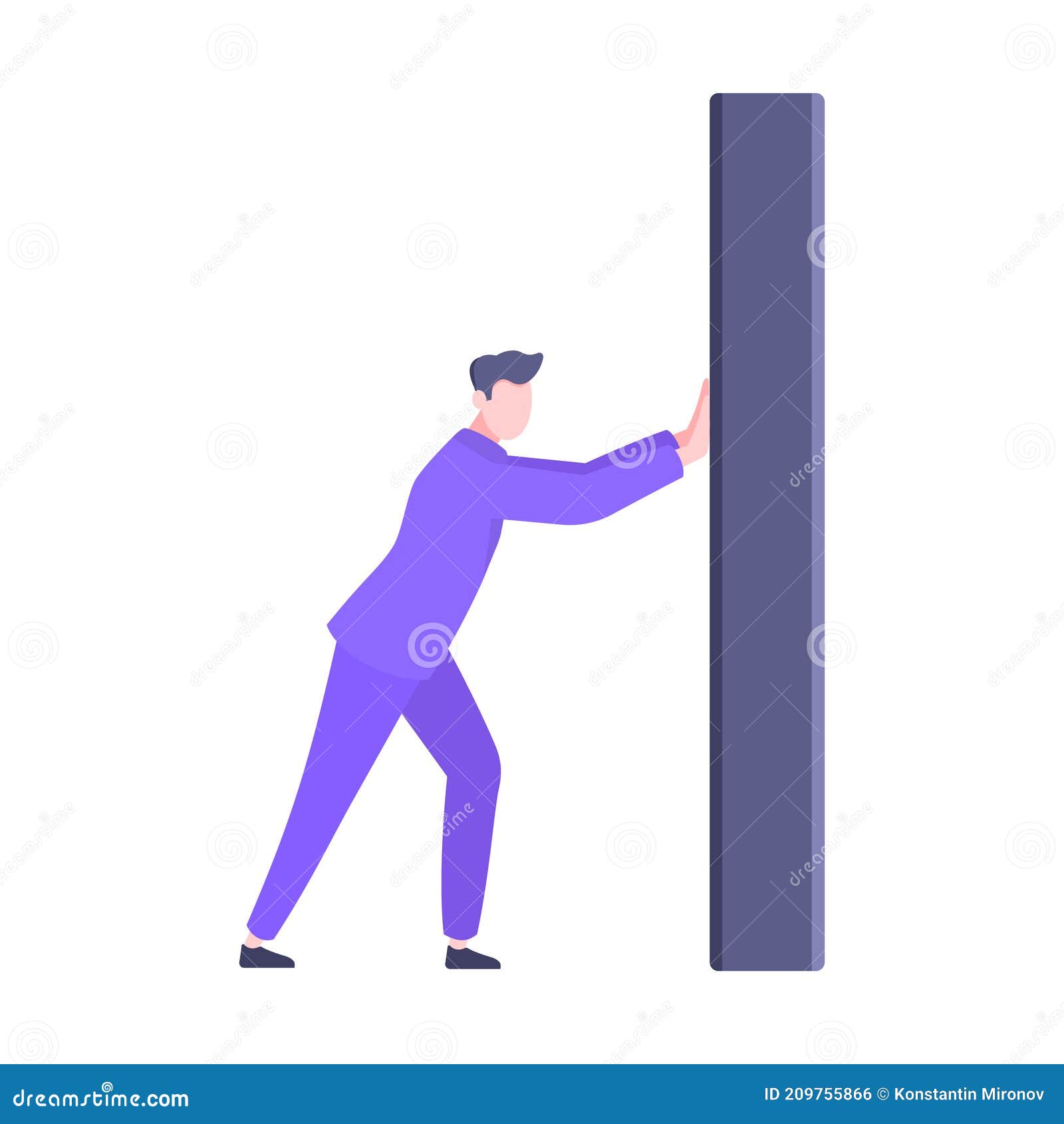 Adult Young Man Pushing the Wall. Stock Vector - Illustration of ...