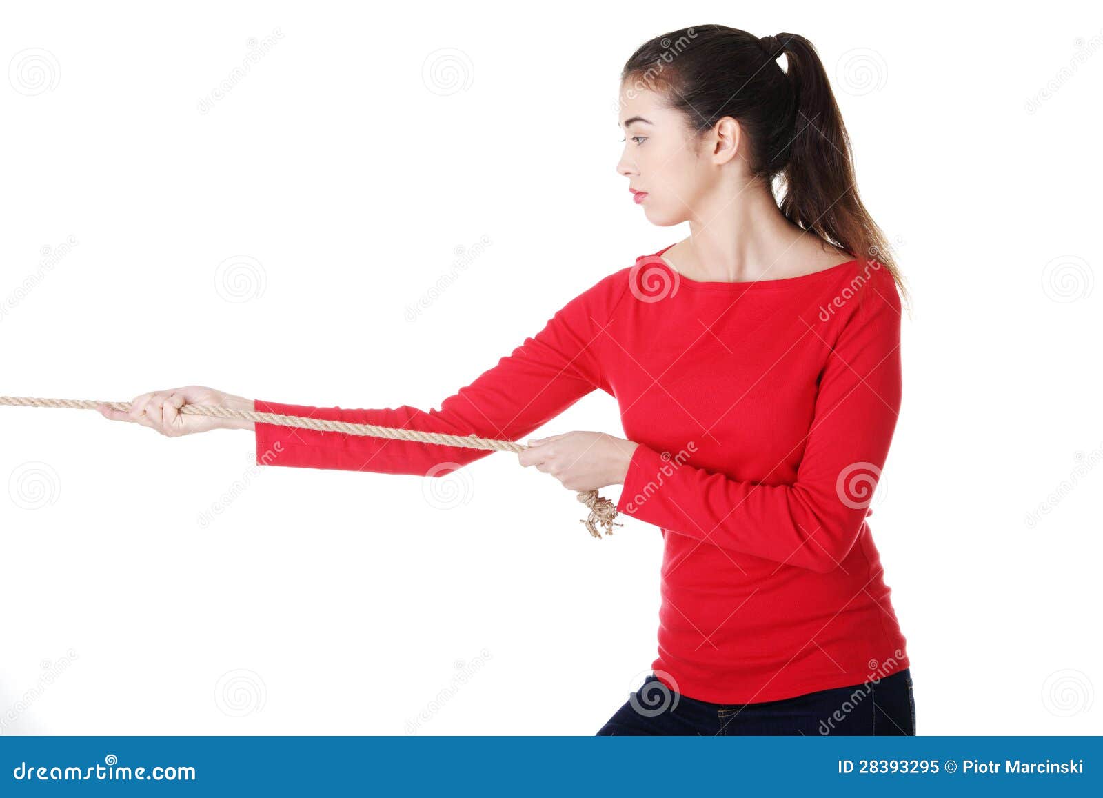 Adultl Woman Pulling a Rope Stock Image - Image of effort, caucasian ...