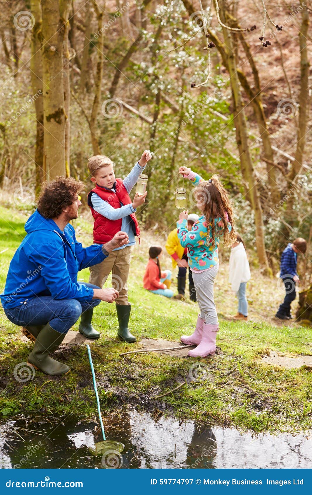Adults and Children Exploring Pond at Activity Centre Stock Image ...