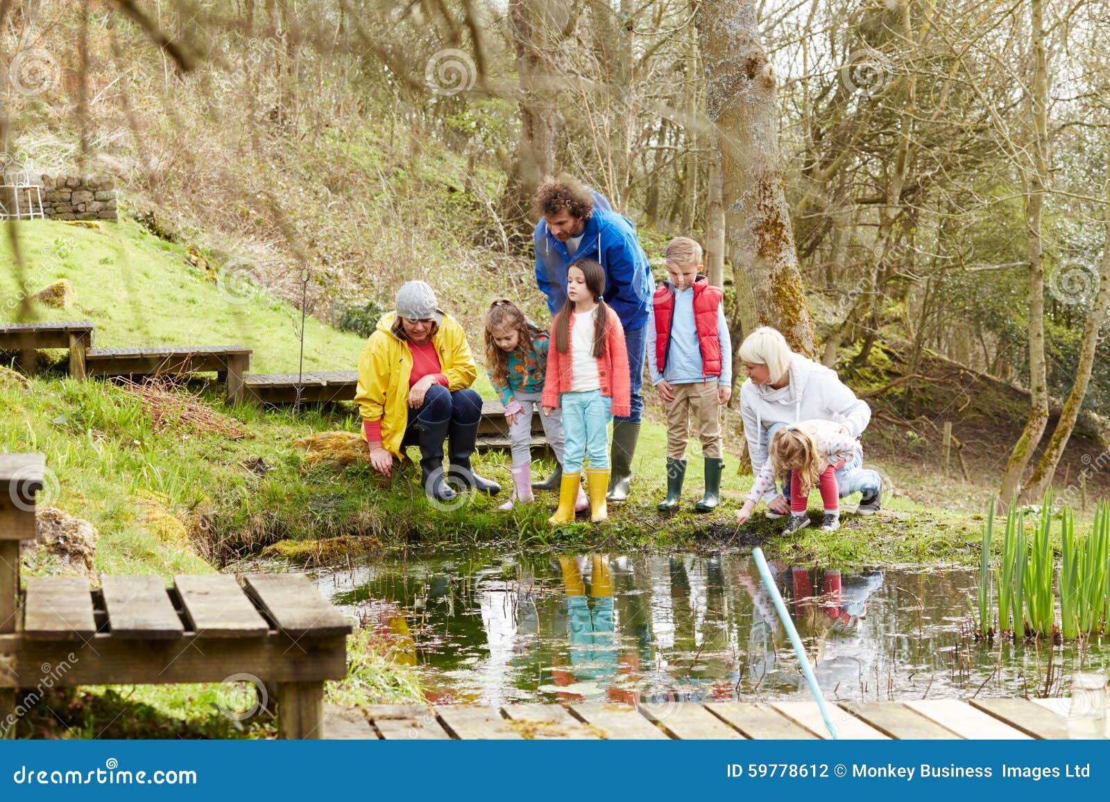 Adults and Children Exploring Pond at Activity Centre Stock Photo ...