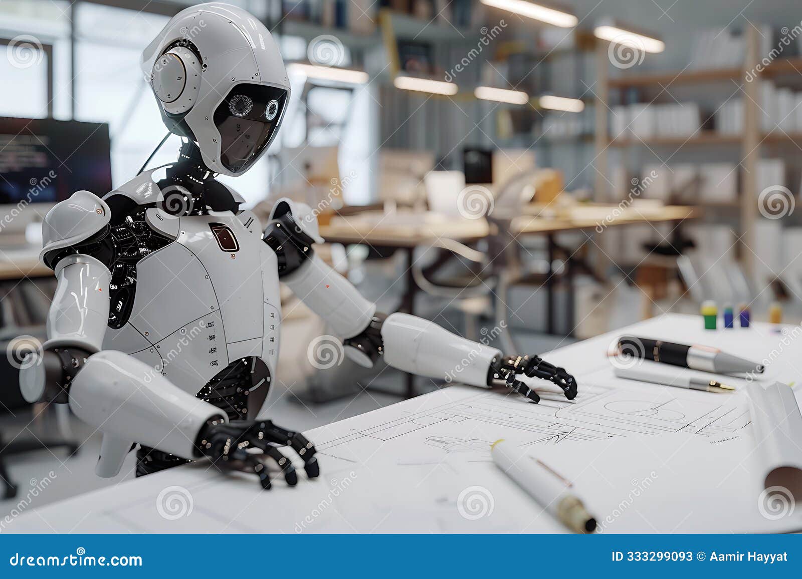Advance Based Created Robot is Working on Drawings Stock Image - Image ...