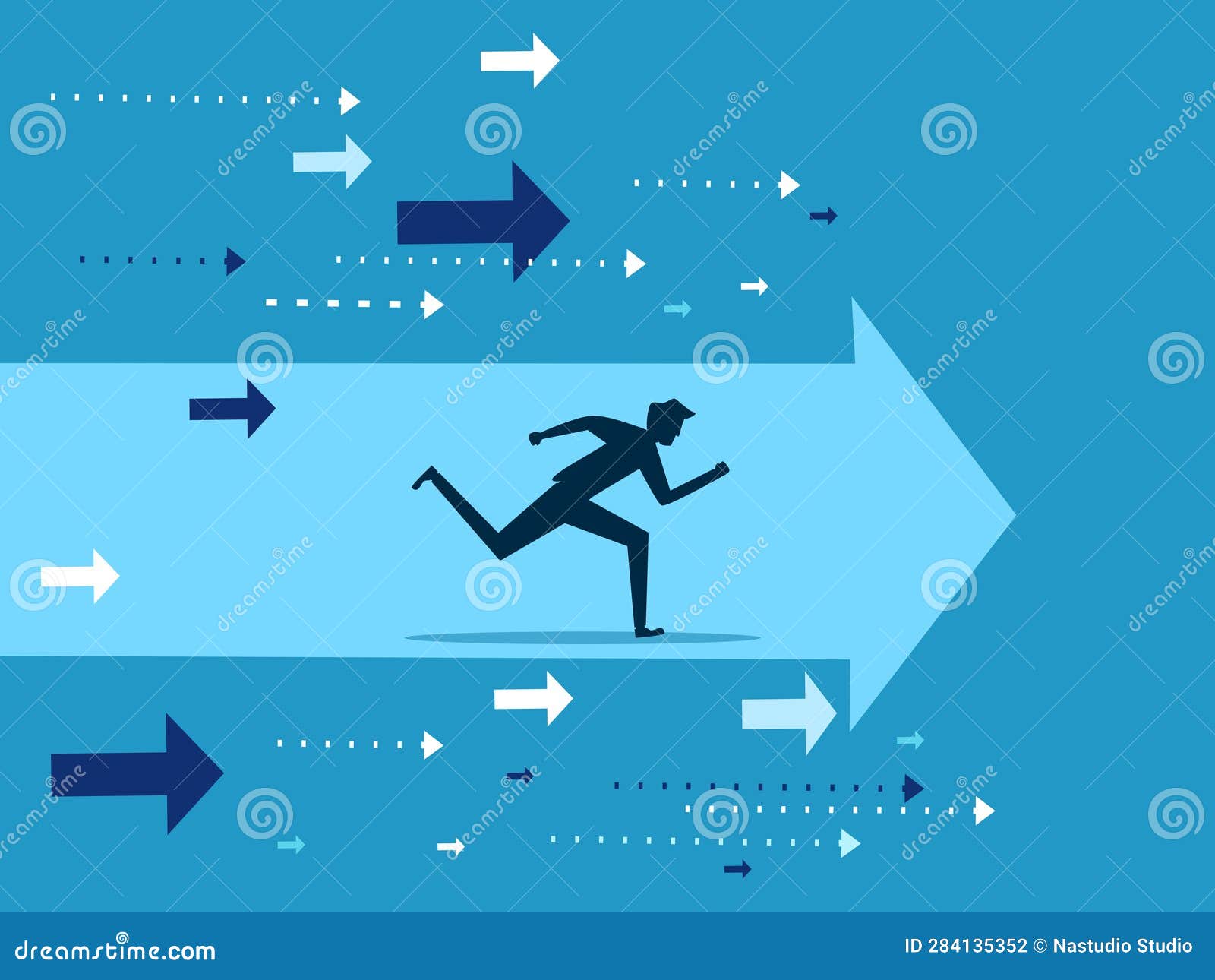 Advance Business. Man Runs in the Direction of the Arrow Pointing ...