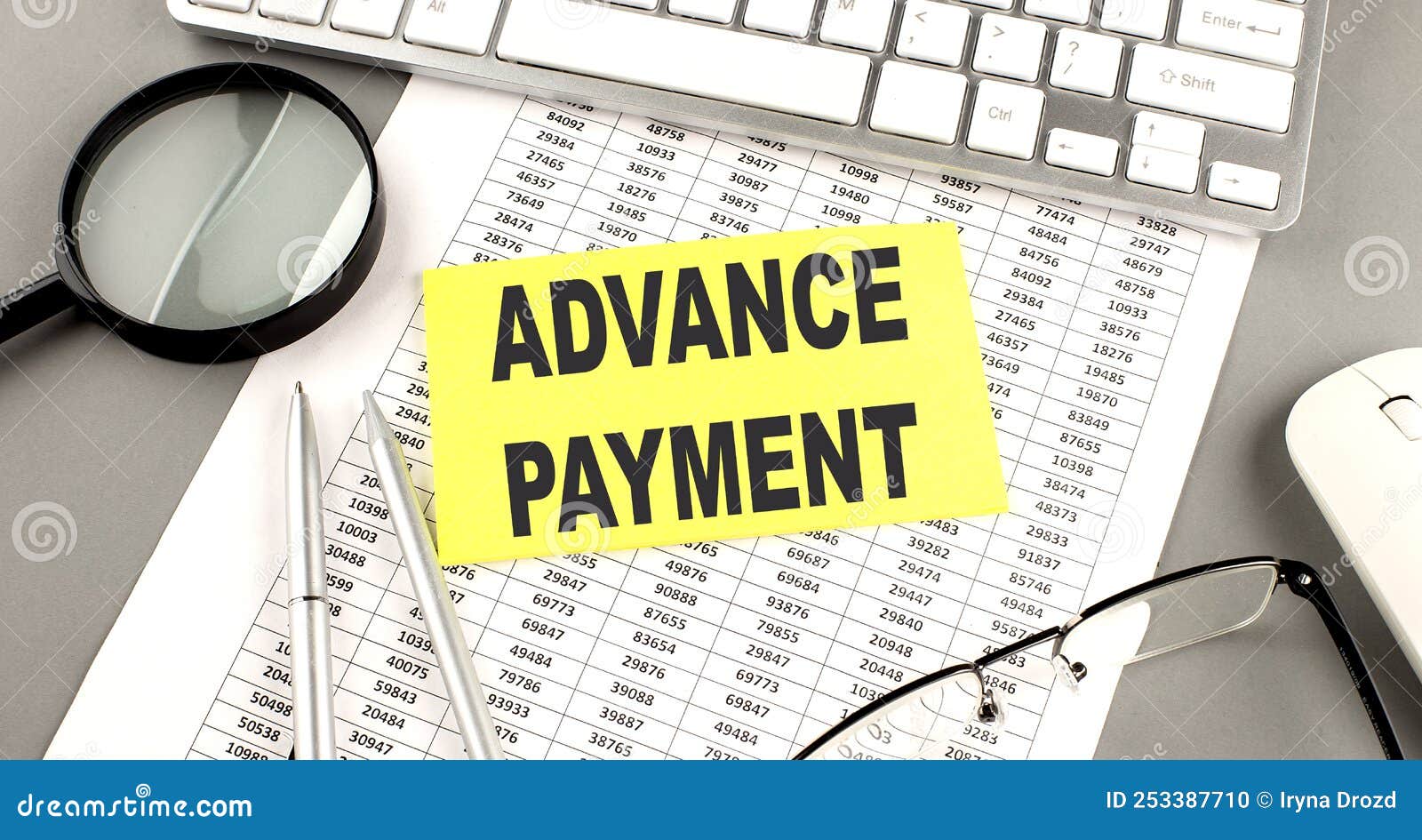 ADVANCE PAYMENT Text Written on a Sticky on Chart with Keyboard and ...