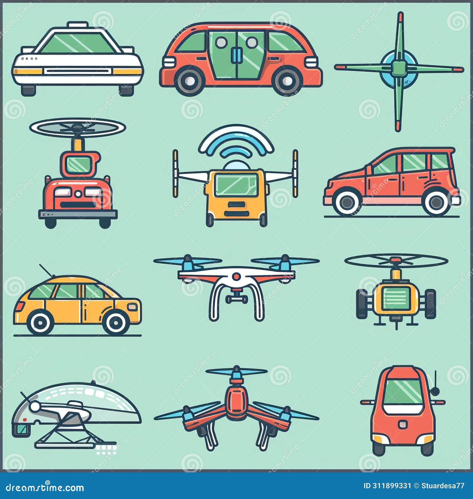 Advanced Aerial Vehicles Icons Stock Illustration - Illustration of ...