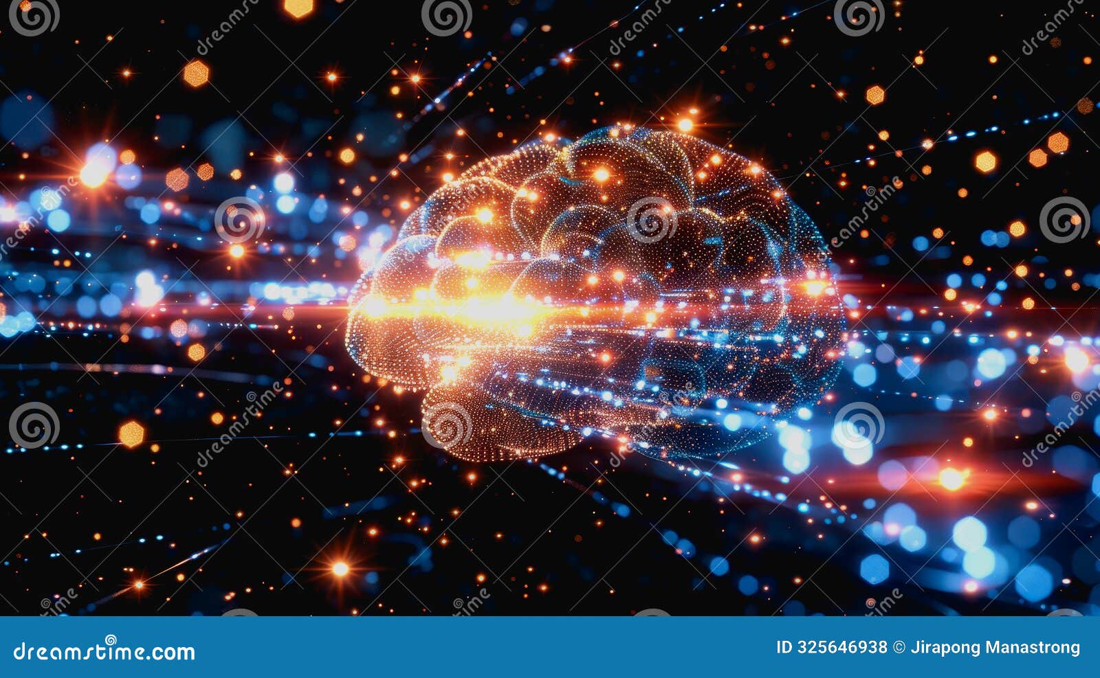 Advanced AI with Bright Neon Lights and Digital Particles Stock Photo ...