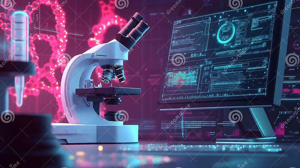 Advanced AI-driven Bioinformatics and Computer Analysis in a Laboratory Setting Stock Image ...