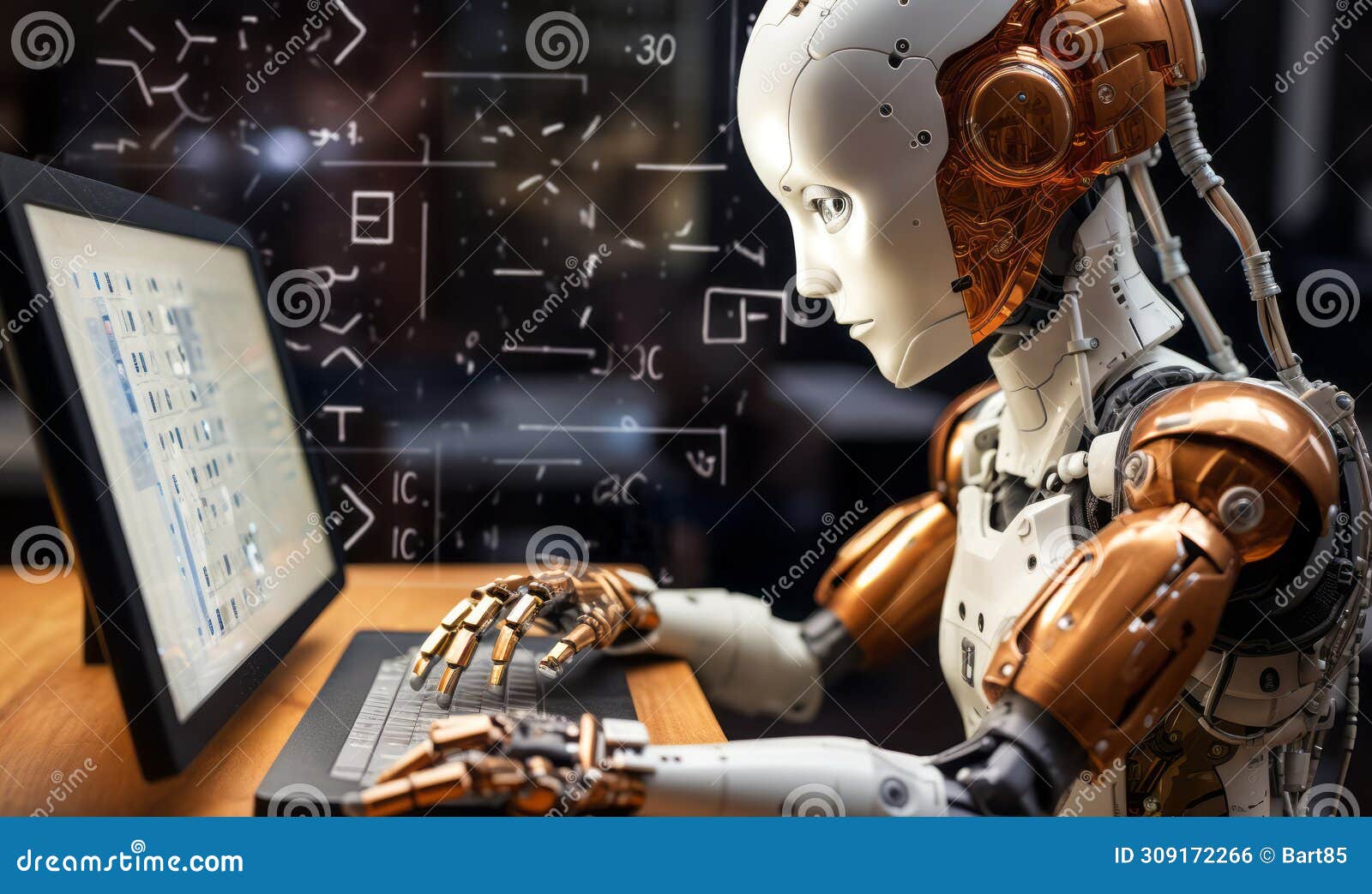 Advanced AI Robot Engaged in Mathematics, Attending a Class with a ...