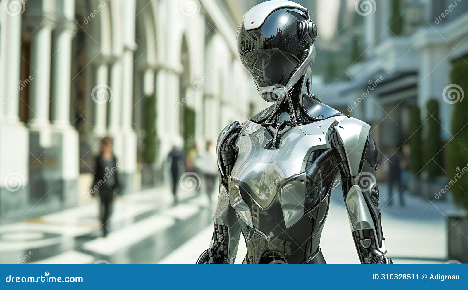 Advanced Android on a City Street Stock Illustration - Illustration of ...