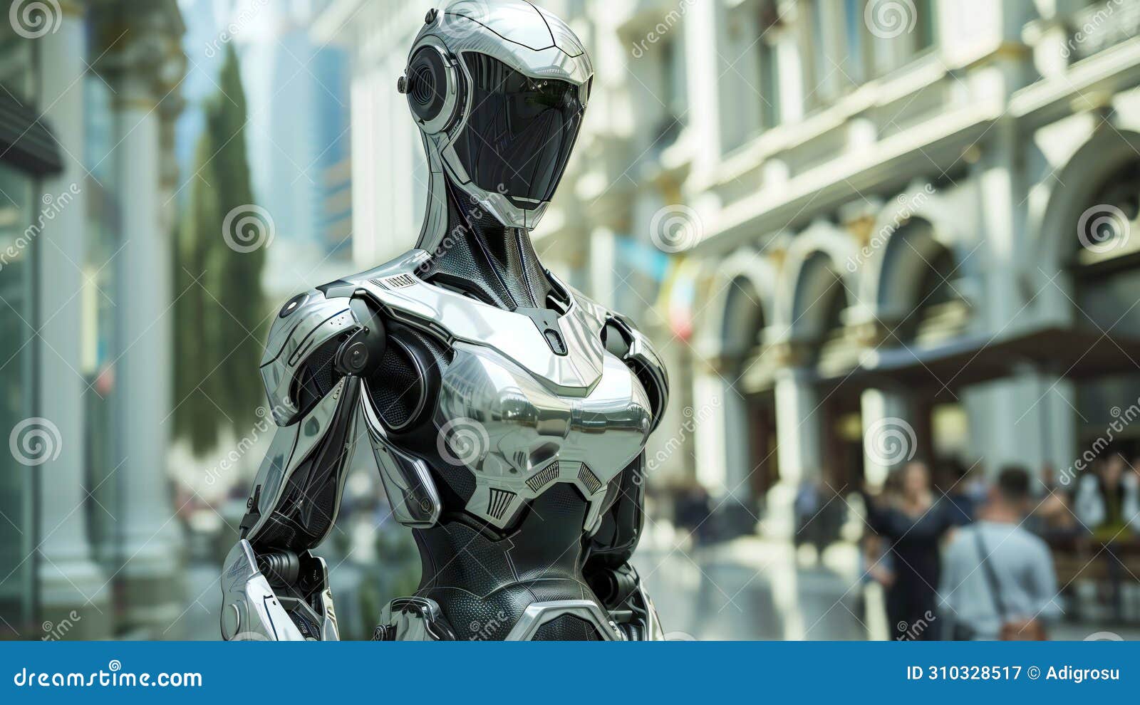 Advanced Android on a City Street Stock Illustration - Illustration of ...