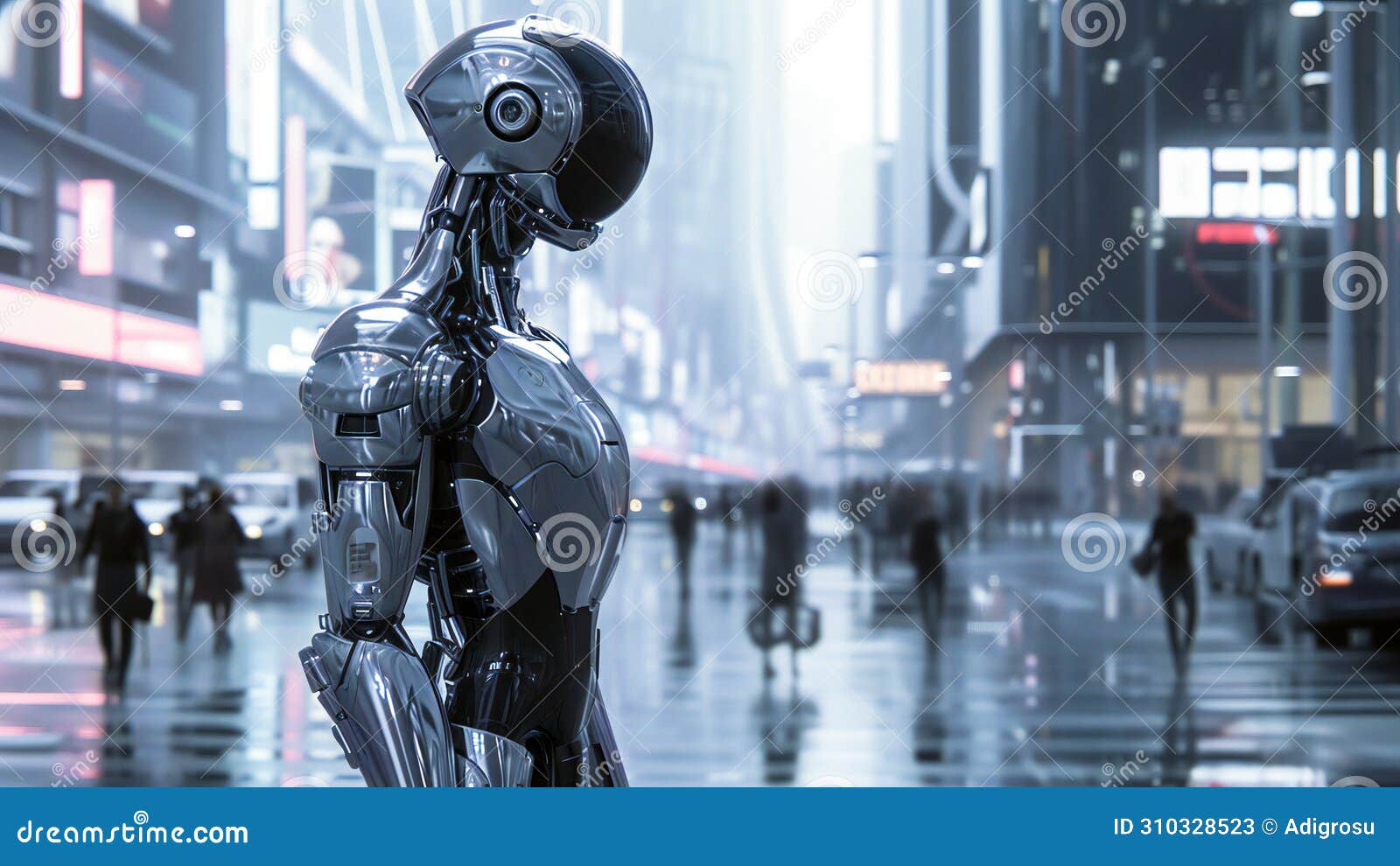 Advanced Android on a City Street Stock Illustration - Illustration of ...