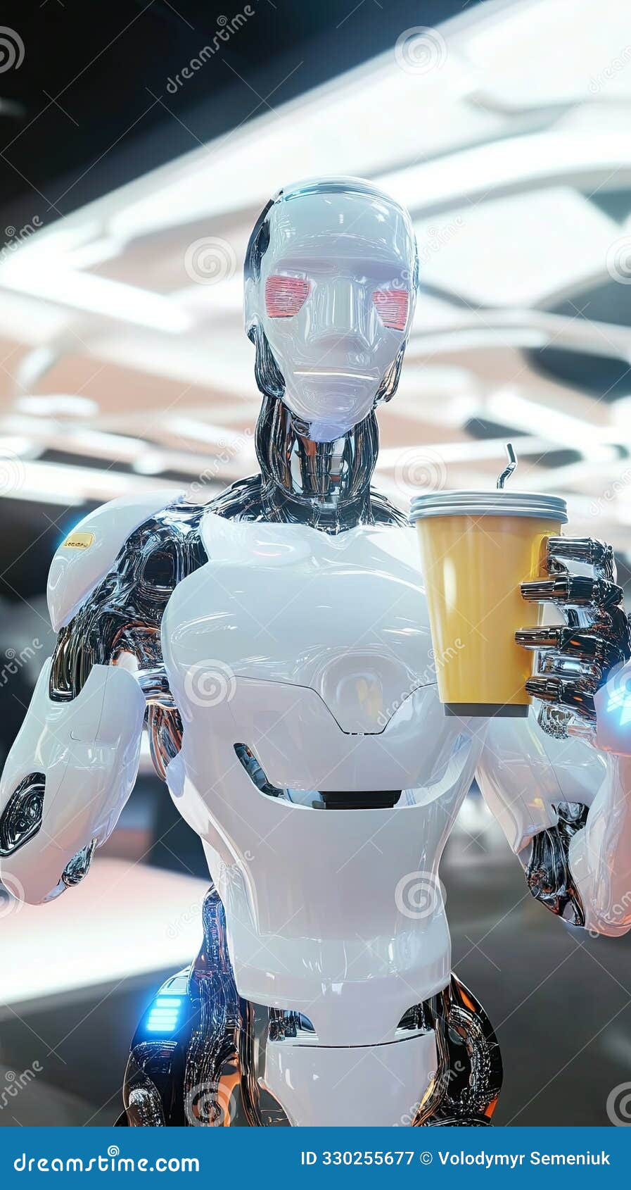 Advanced Android Holds a Virtual Cup of Coffee in a Futuristic ...