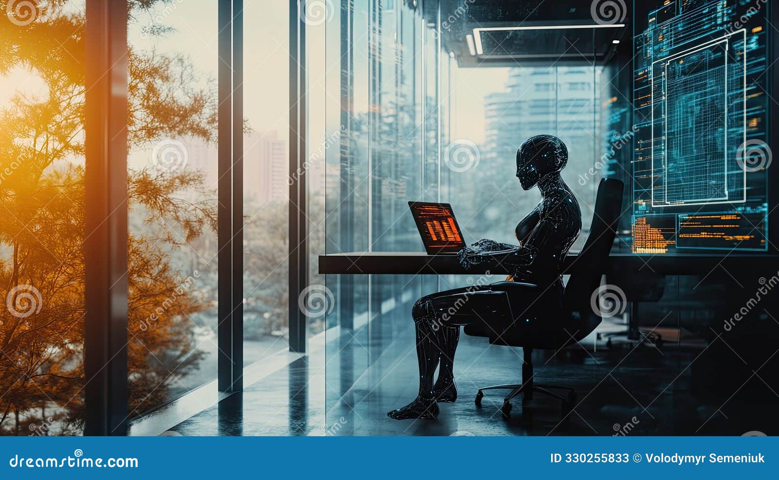 Advanced Android Holds a Virtual Cup of Coffee in a Futuristic ...