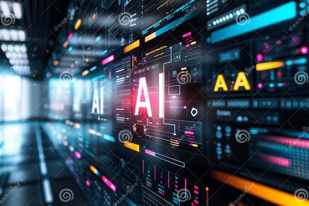 Advanced Artificial Intelligence Interface with Vibrant Neon Colors ...