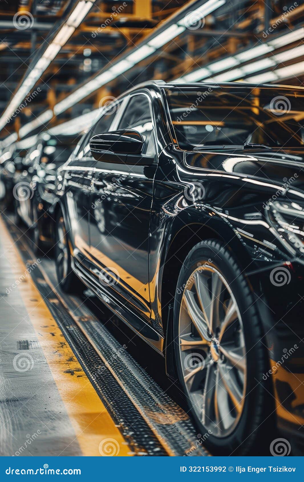 Advanced Assembly Line for Cars in a Bustling Factory Ensuring ...