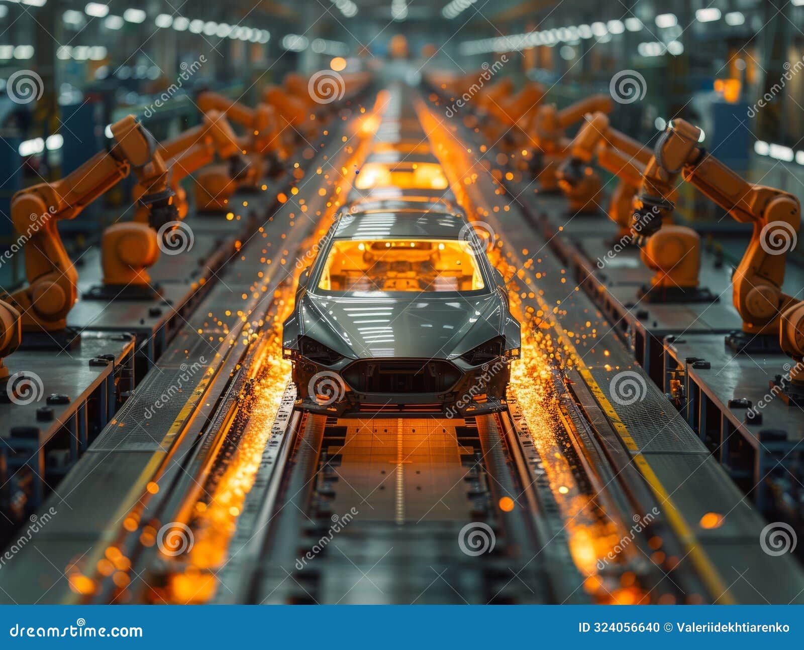 Robotic Assembly Line in Automotive Manufacturing Stock Photo - Image ...
