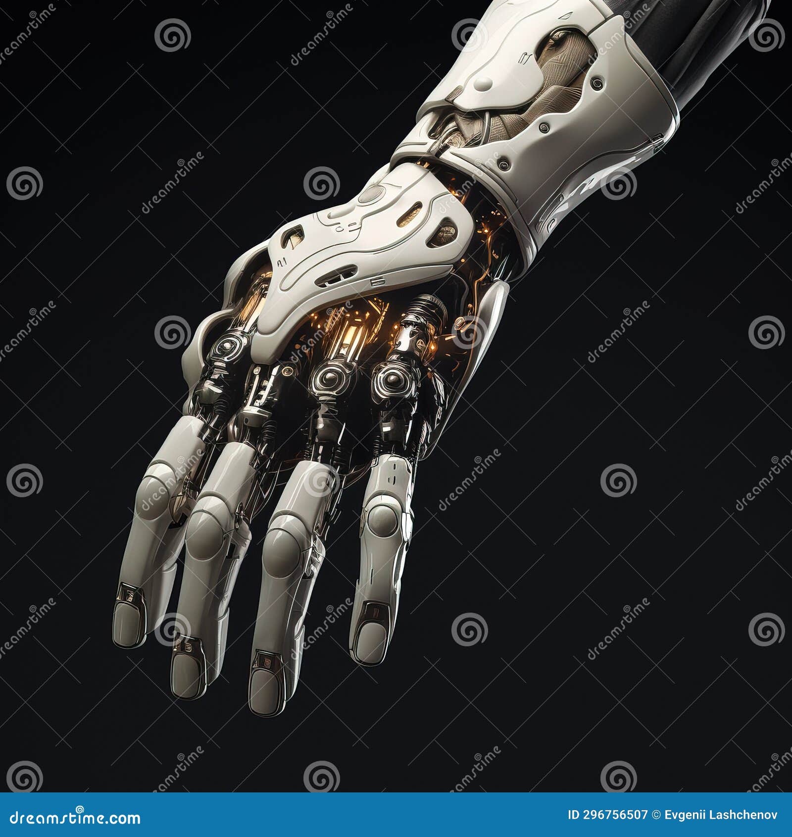 Advanced Bionic Hand with Illuminated Joints and Gold Accents. AI ...