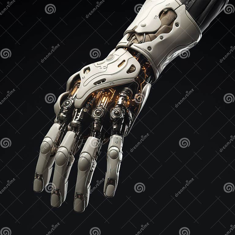 Advanced Bionic Hand with Illuminated Joints and Gold Accents. AI ...