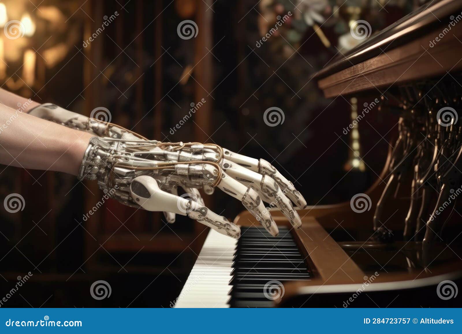 Advanced Bionic Hand Playing Piano Effortlessly Stock Illustration ...