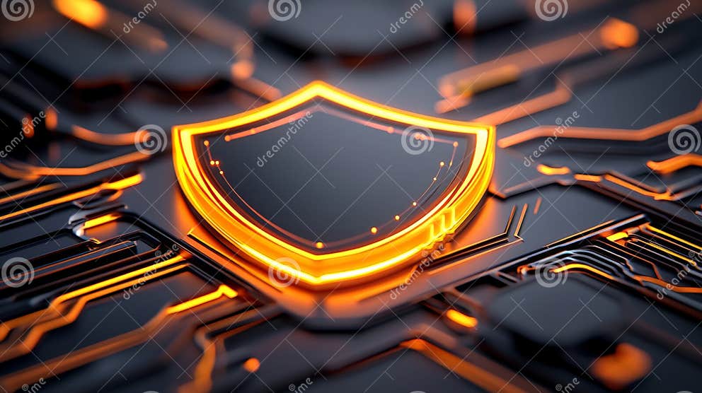 Advanced Black and Orange Shield Design Embedded into Glowing ...